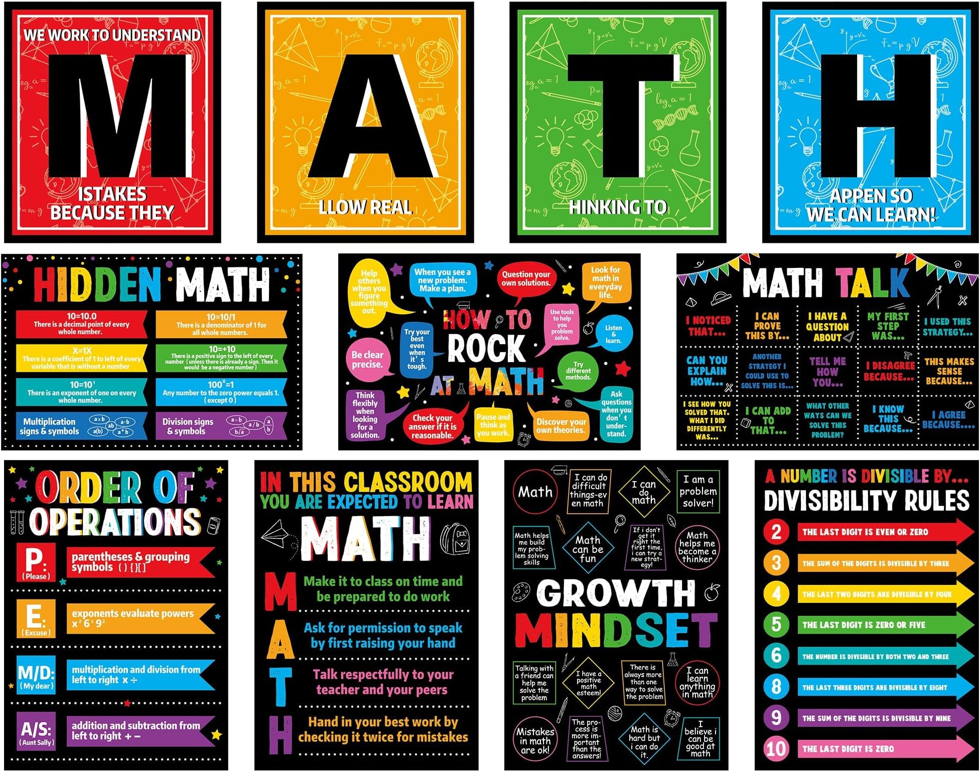 Amazon.com : Ctosree 24 Pcs Math Poster Educational Math Keywords ...
