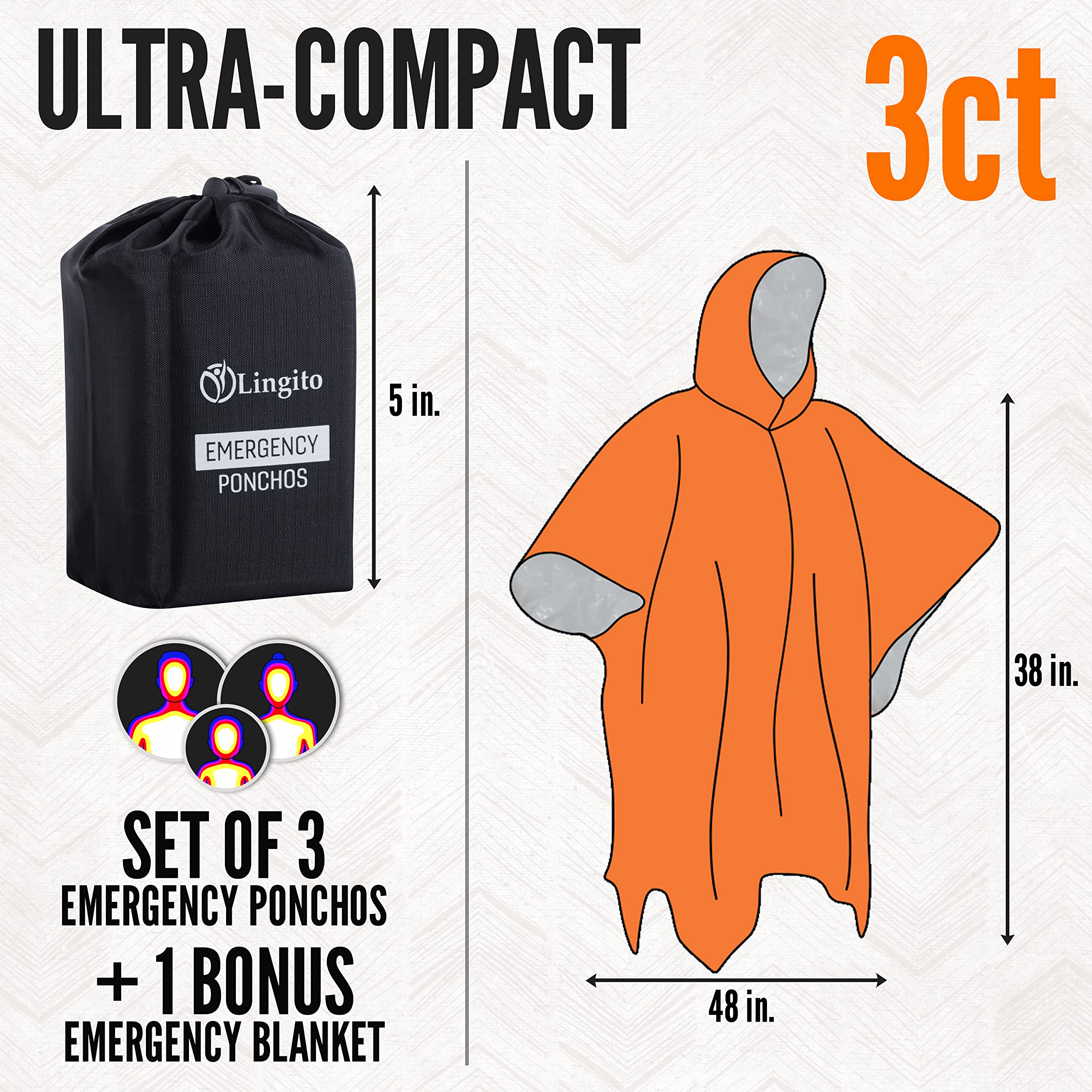 Snapklik.com : Lingito Emergency Poncho, Thermal Survival Poncho ...