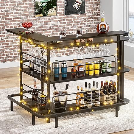 Amazon.com: Tribesigns L-Shaped Home Bar Unit, 3 Tier Liquor Bar Table with Storage Shelves and ...