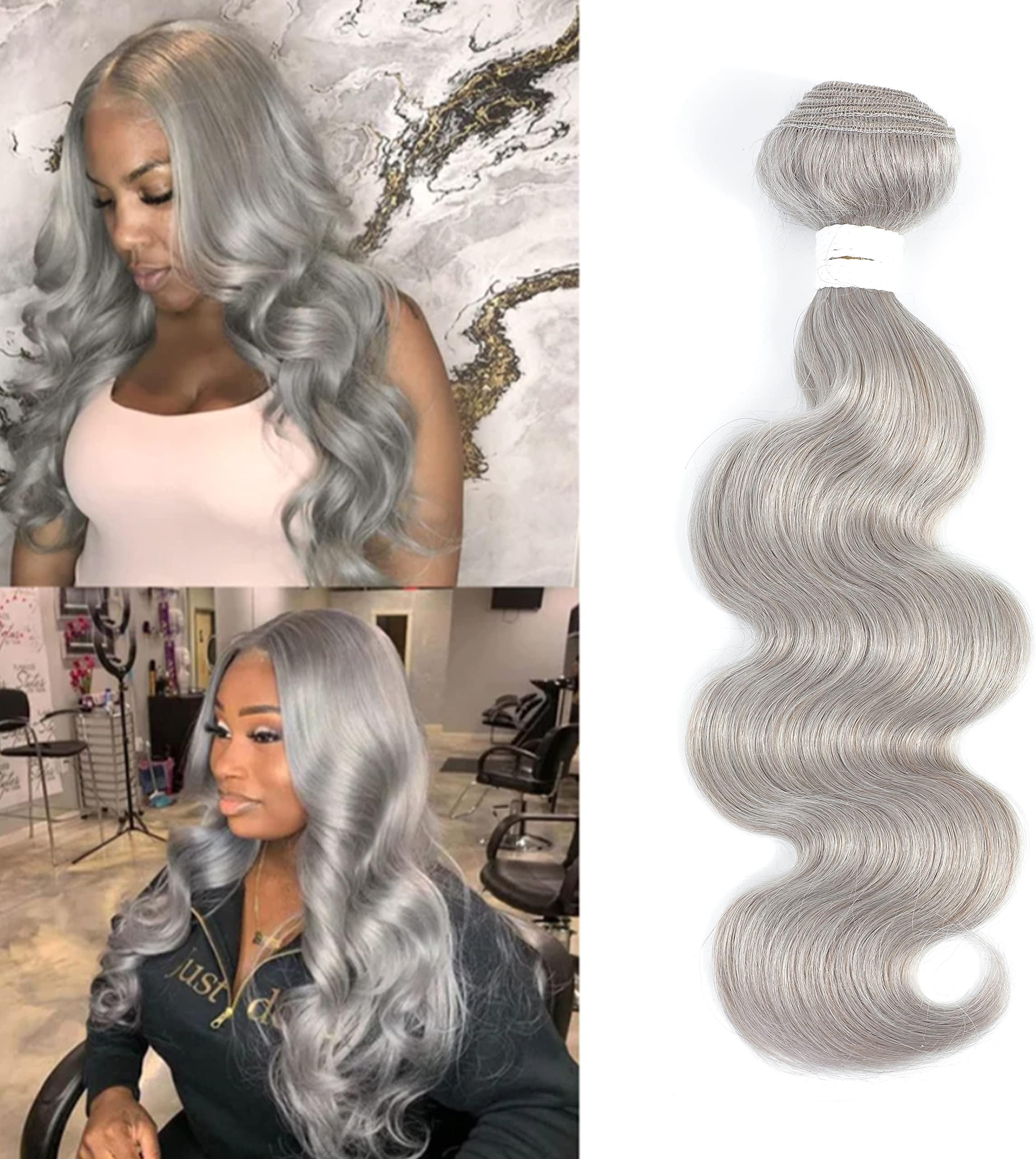 Amazon.com : Grey Body Wave Human Hair Bundles 100% Brazilian Remy ...