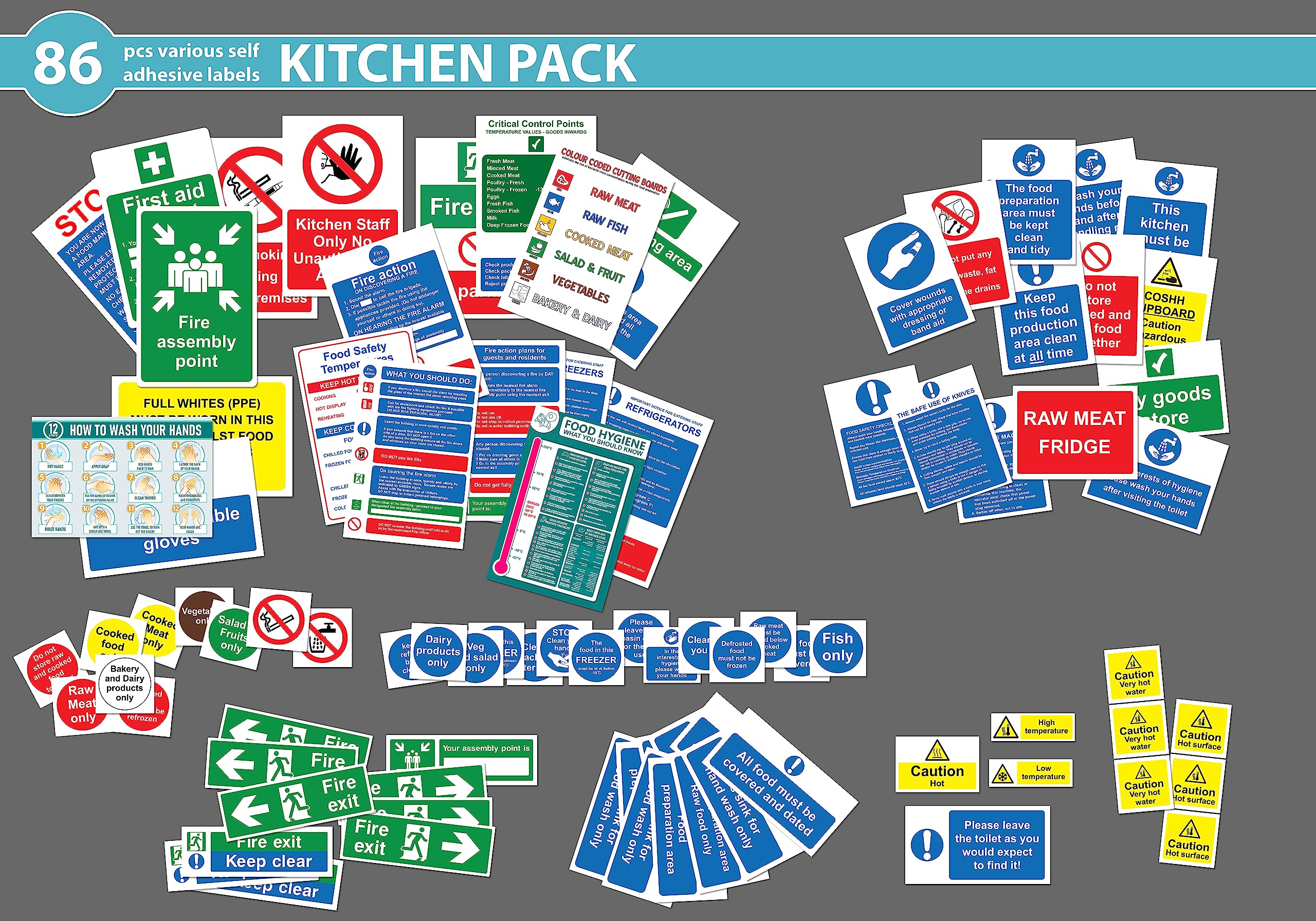 Kitchen Safety Signs Pack of 86 Stickers - Various Sizes Self Adhesive ...