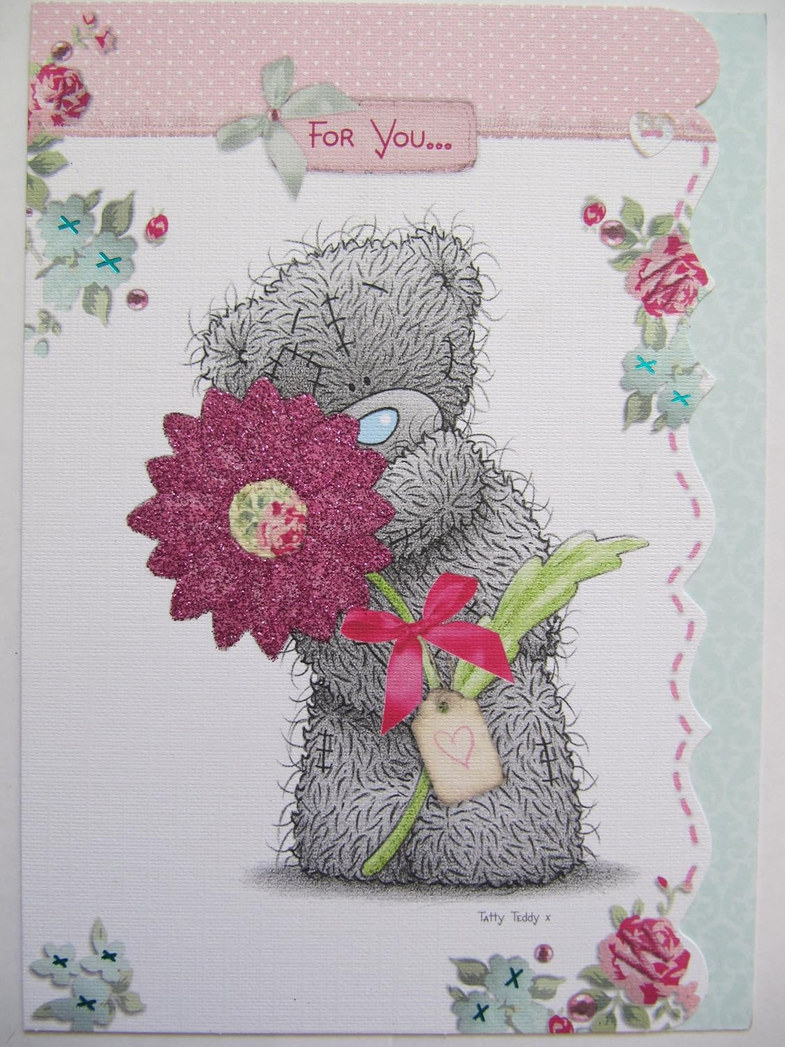 Amazon.com: ME TO YOU TATTY TED GLITTER COATED PRETTY RED FLOWER ...