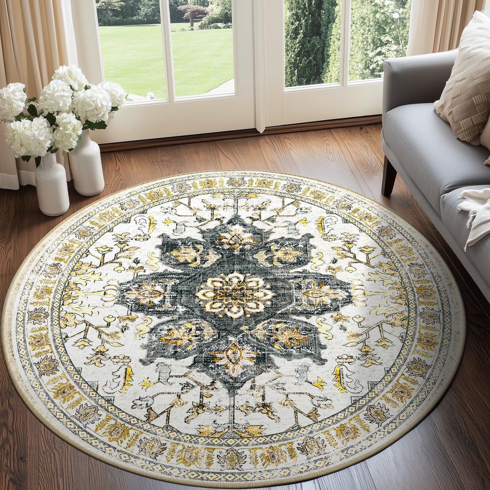 BESTSWEETIE Area Rug 6ft Round Rug for Living Room 6x6 Washable Rugs ...