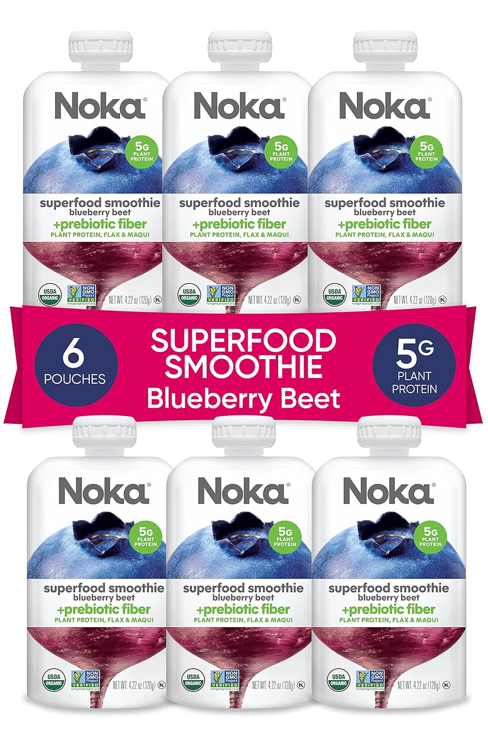 Amazon.com : NOKA Superfood Pouches (Blueberry Beet) 6 Pack | 100% ...