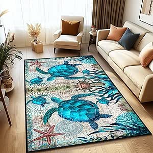 Amazon.com: Sea Turtle Area Rug 4x6 Washable Bedroom Rug,Blue Turtles ...
