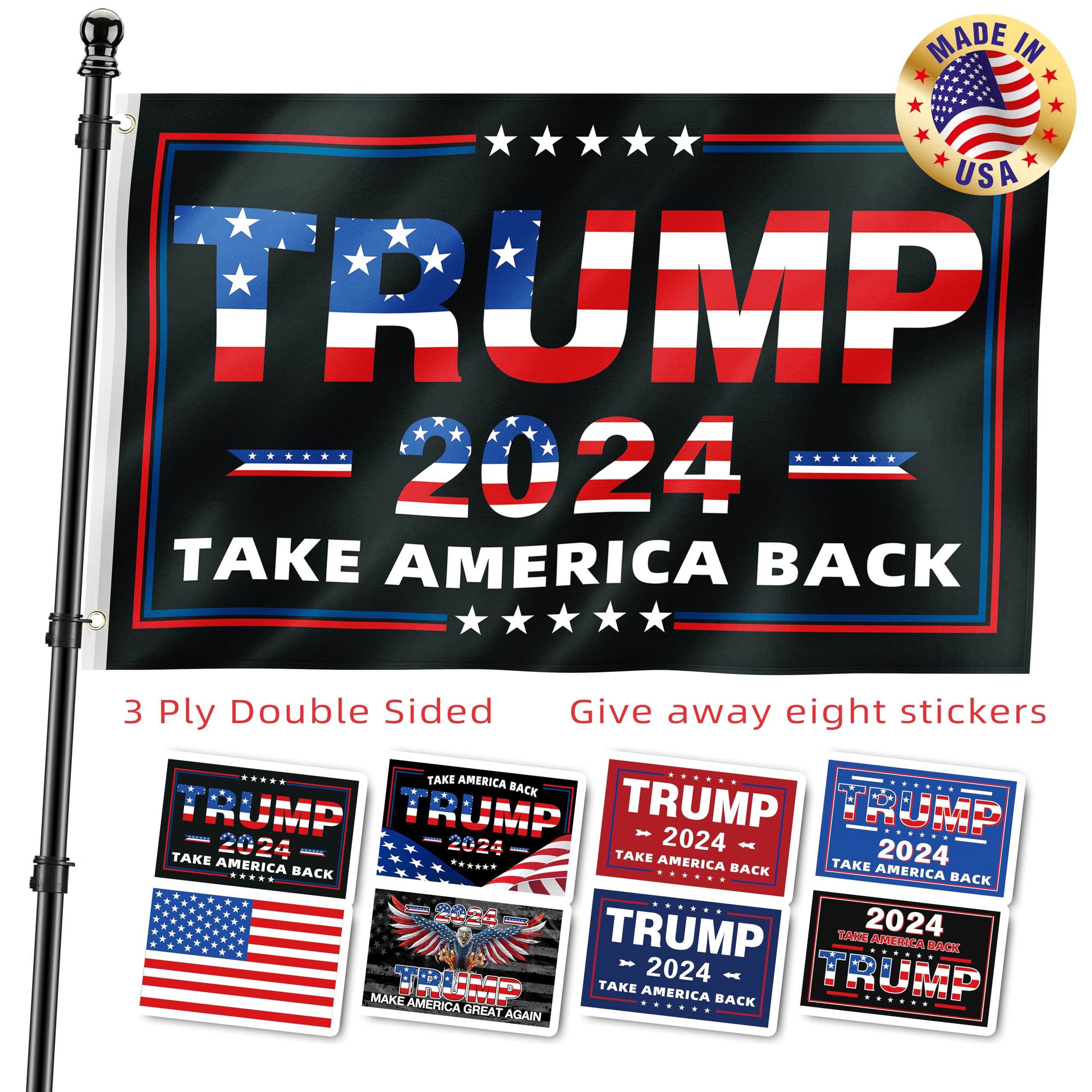 Amazon.com : Trump 2024 Flag 3x5 Ft Made in USA Double Sided 3ply Flag ...