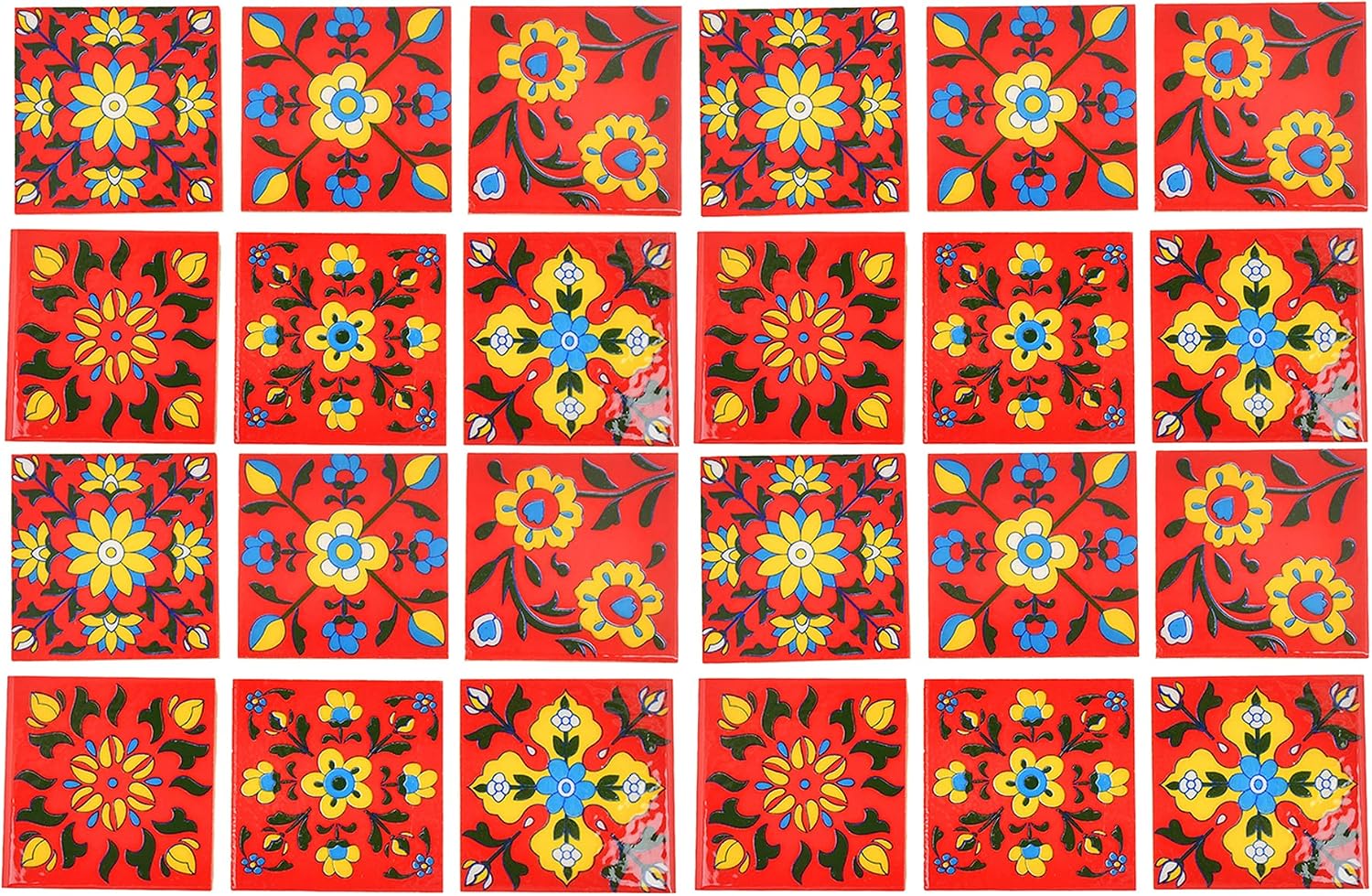 Artook Decor Blue Pottery Home Decorative Ceramic Tiles Backsplash Wall ...