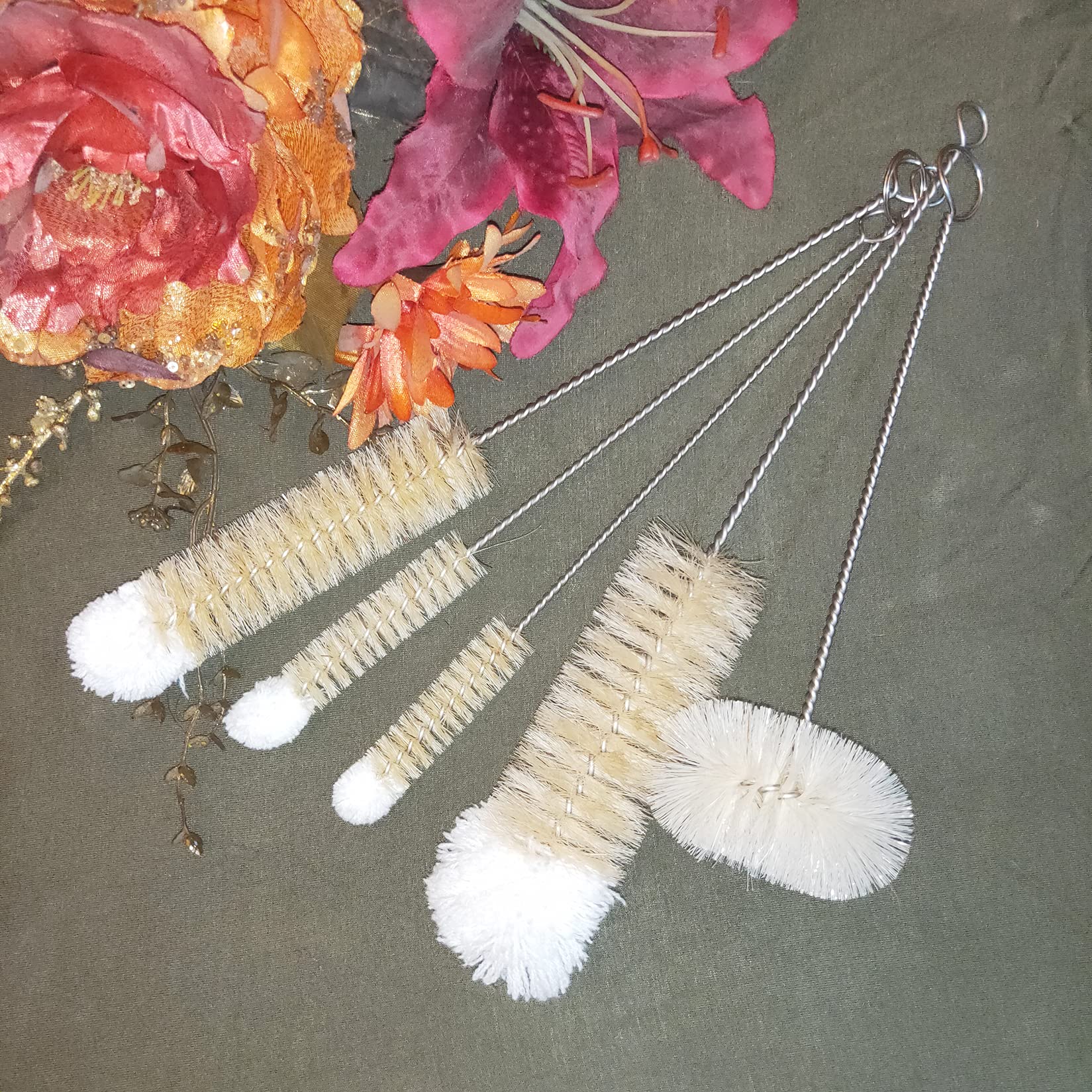 NewFerU Stainless Steel Soda Bottle Cleaning Brush Set in Natural Boar ...