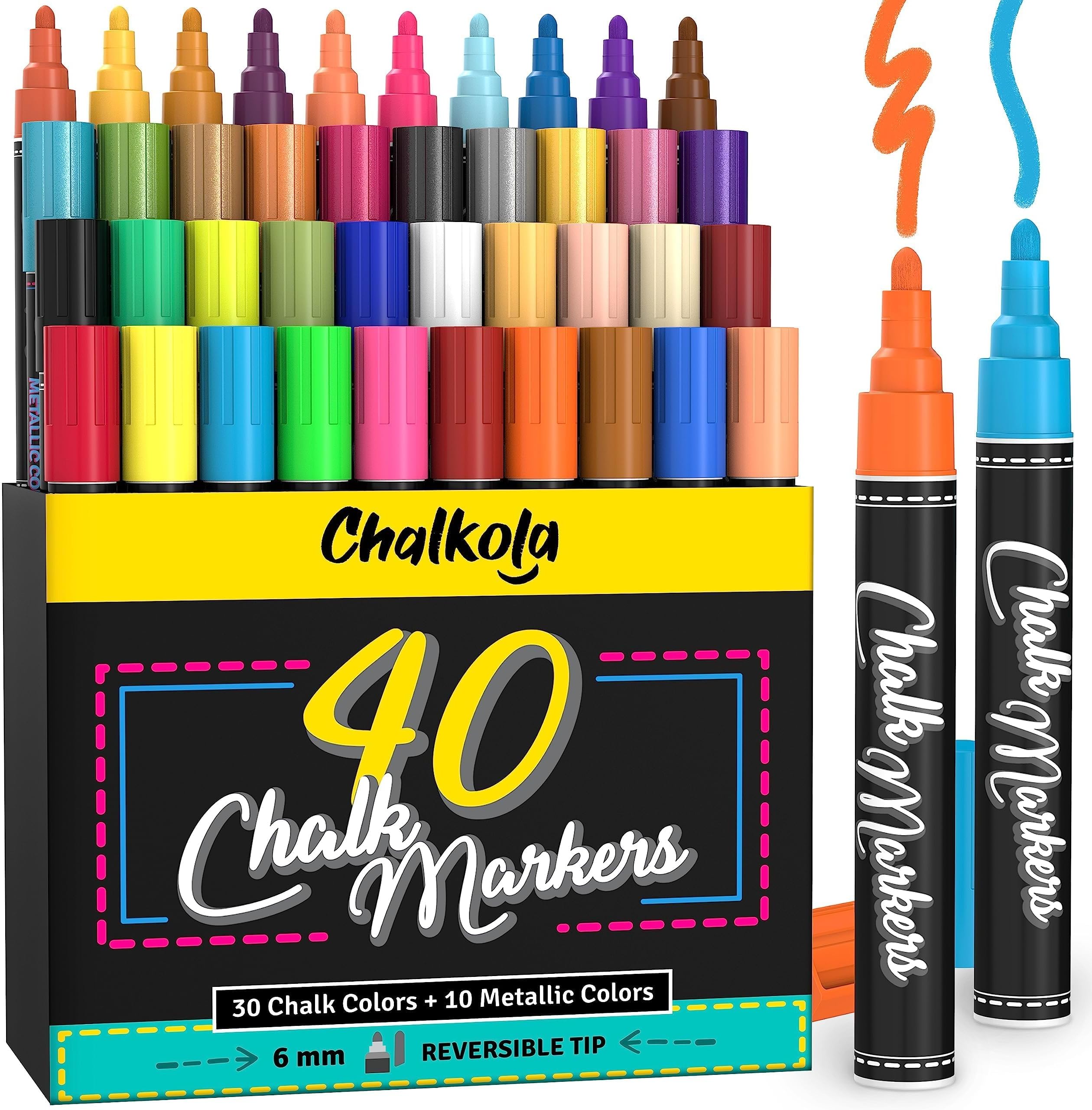 Chalkola Chalk Markers - Pack of 40 (Neon, Classic & Metallic) Chalk ...