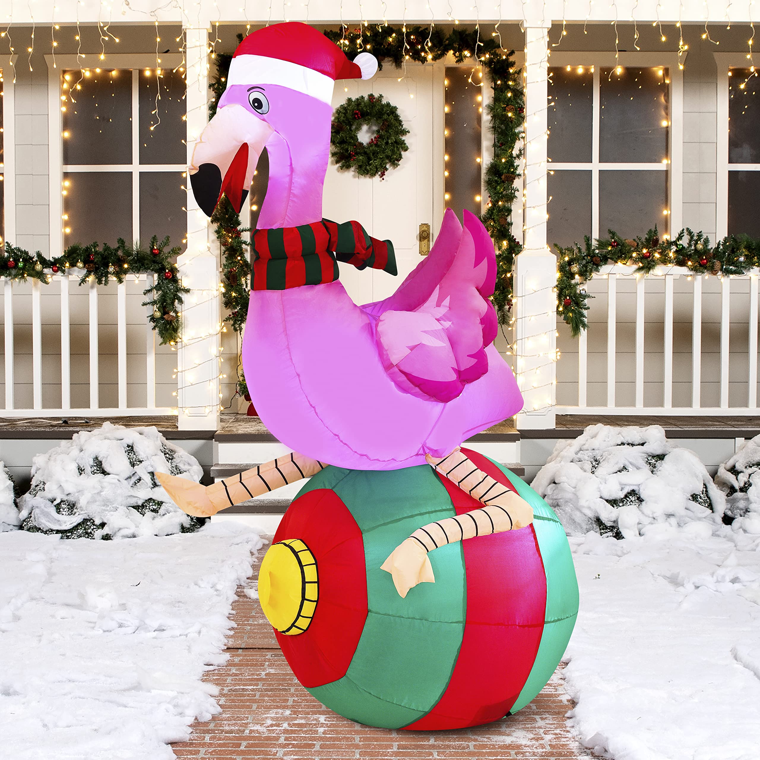 Amazon.com: Joiedomi 6 ft Christmas Inflatable Flamingo on Ornament ...