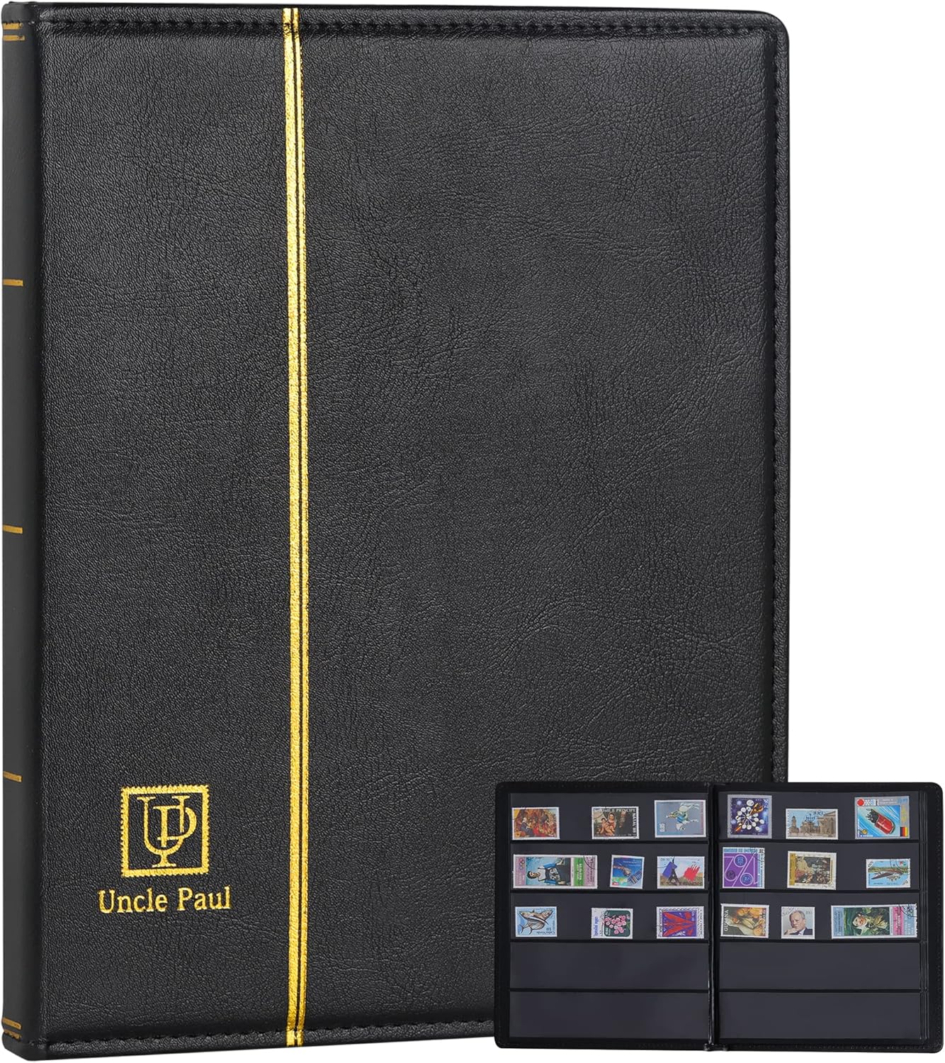 Stamp Album Insert Book 100 Compartments 40 Black Pages Faux Leather ...