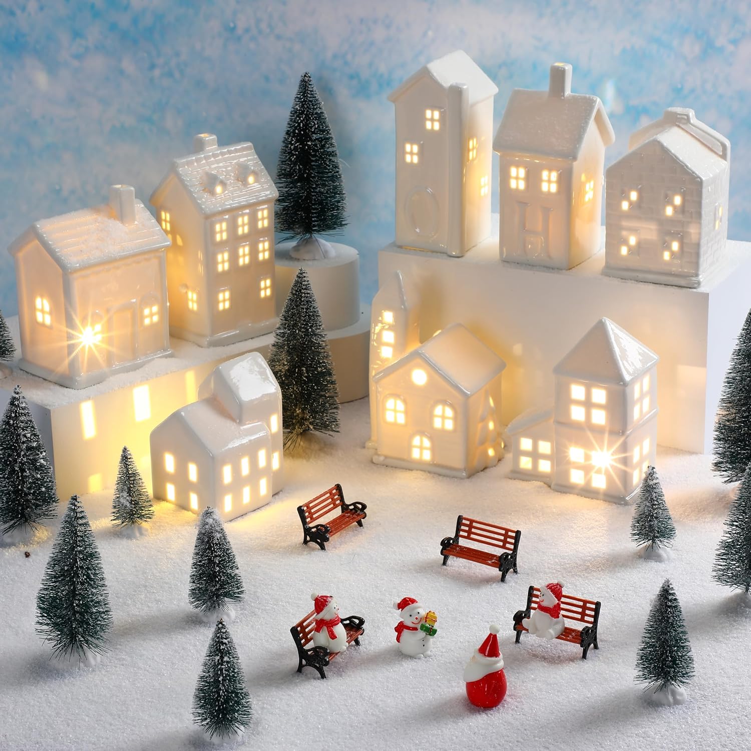 Amazon.com: Soaoo 29 Pcs Ceramic Christmas Village Set 8 Led Village ...
