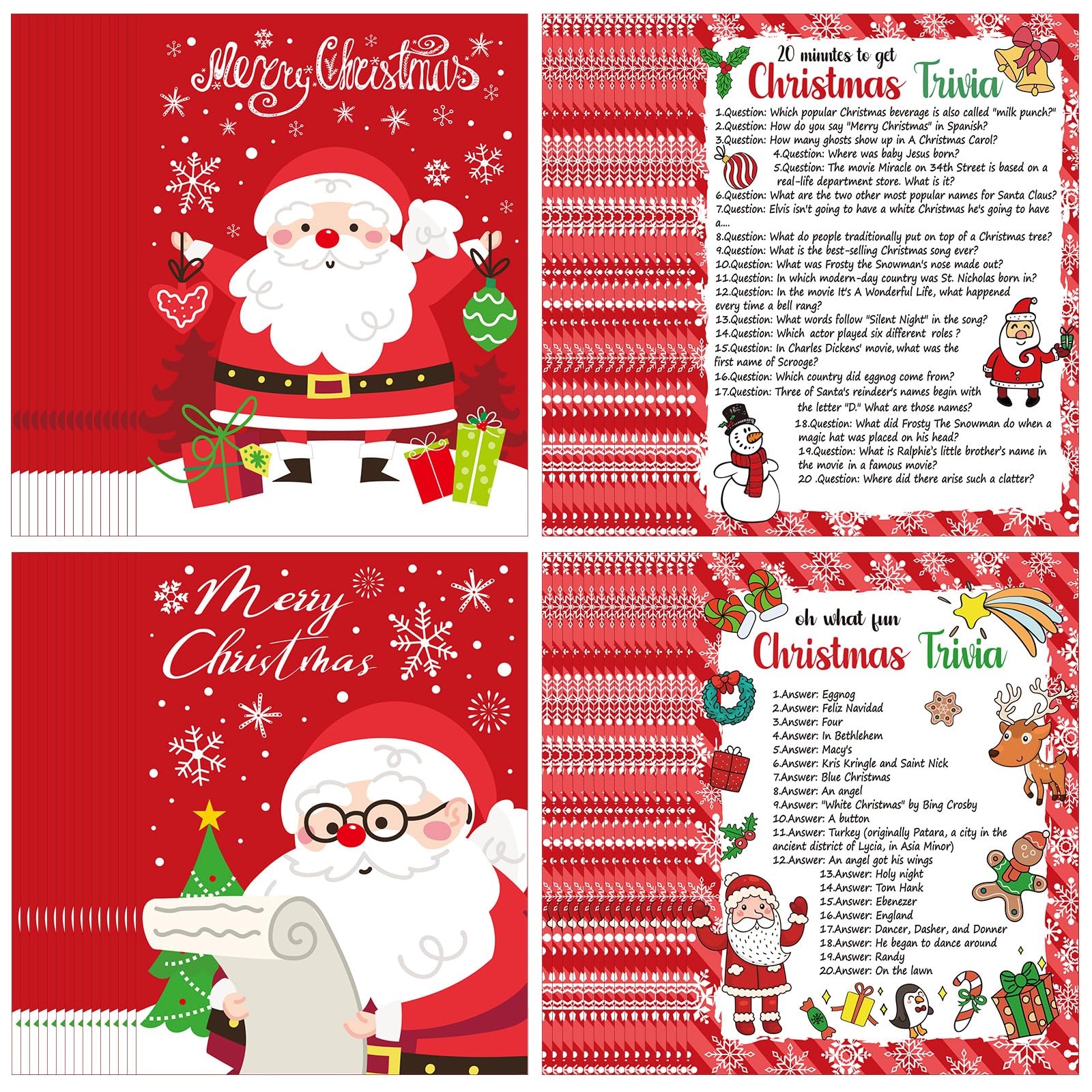 Amazon.com: Syhood 80 Pcs Christmas Trivia Games Question and Answer ...