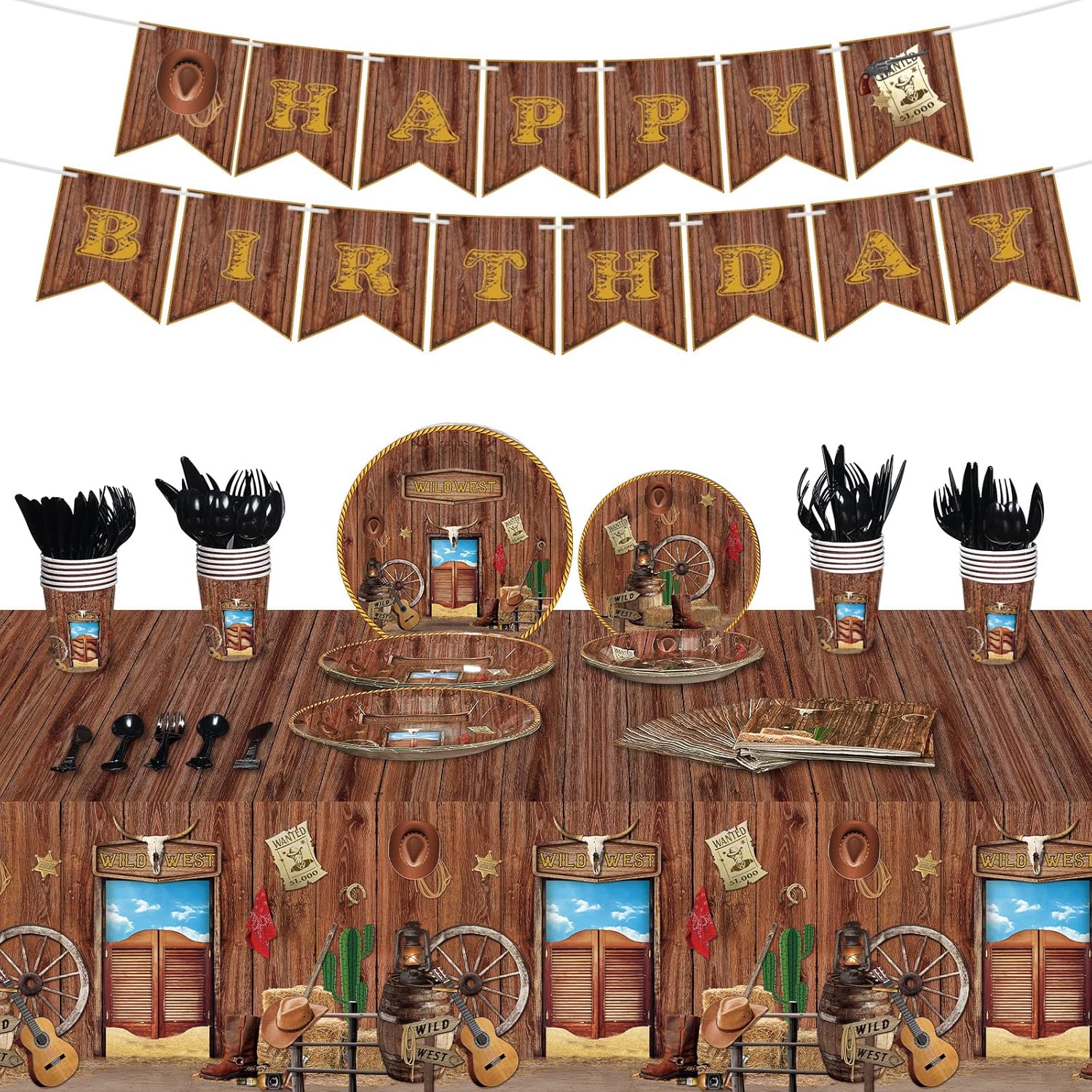 Amazon.com: 172 Pcs Western Party Supplies Serves 24, Include Cowboy ...