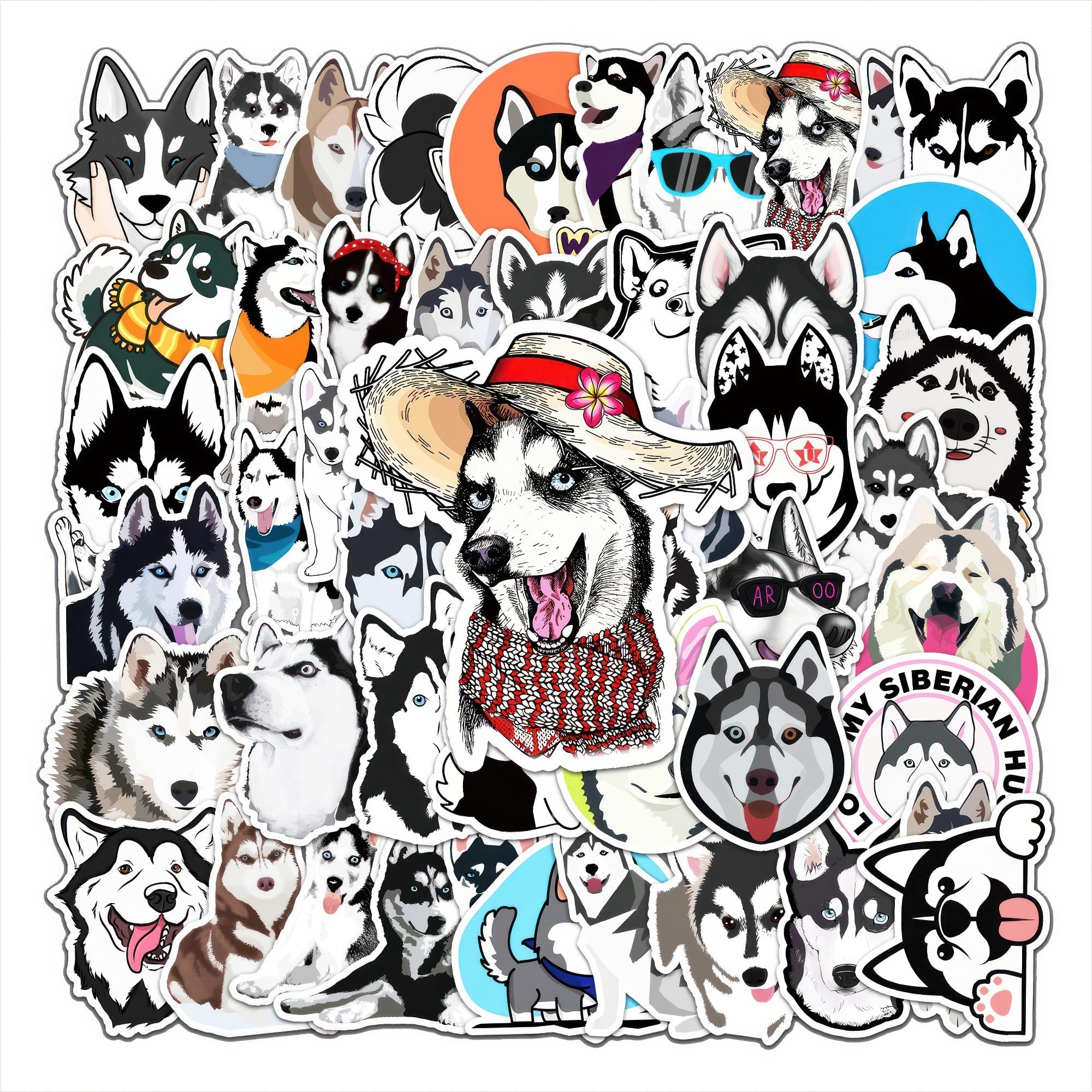 Amazon.com: Cute Funny Siberian Husky Dog Stickers, 50PCS Dogs Vinyl ...