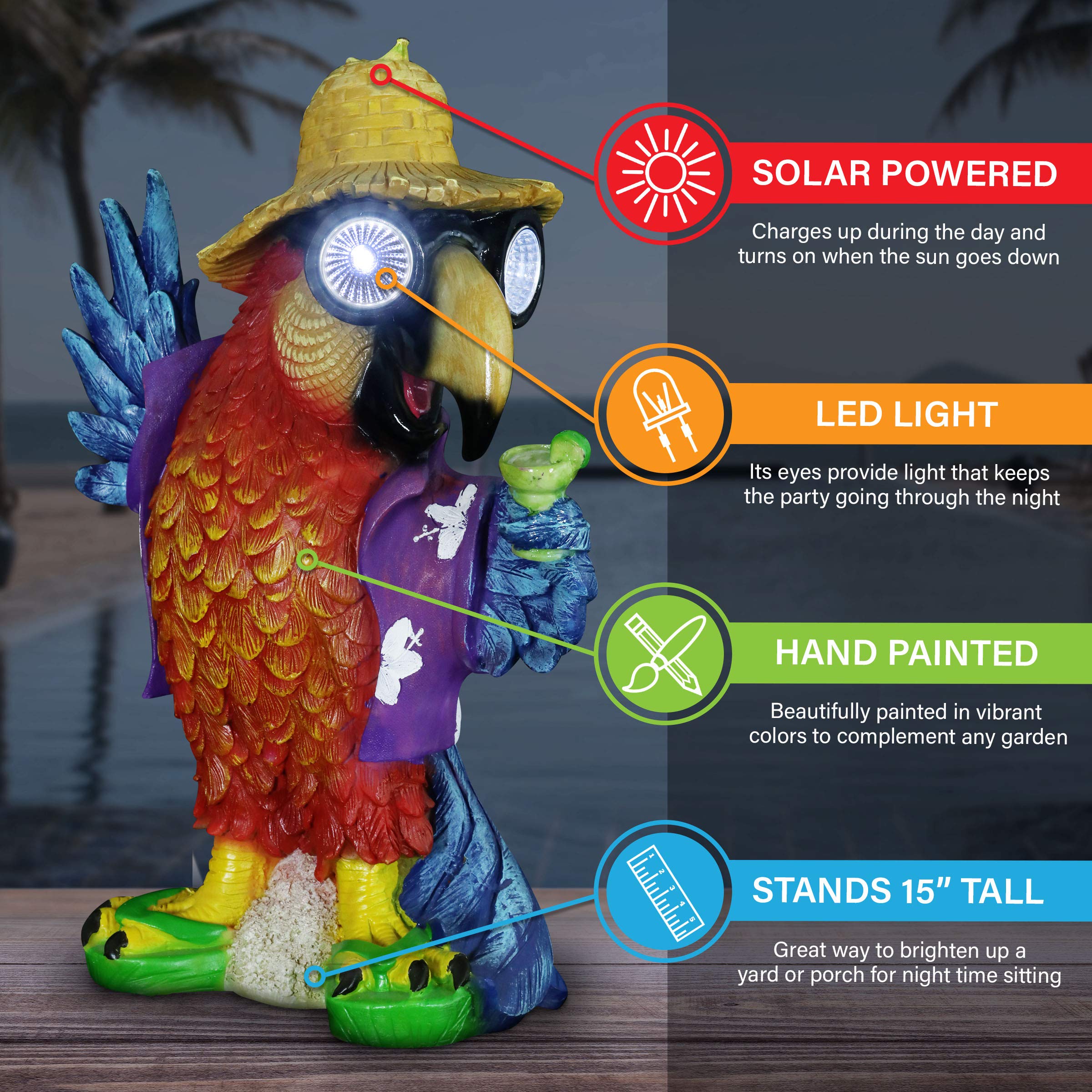 Buy Exhart Solar Party Parrot Resin Garden Statue - Parrot Resin Statue ...