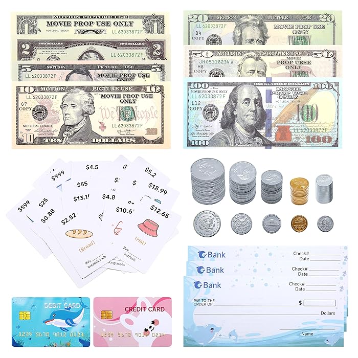 Buy 215 Pcs Play Money for Kids Fake Money Set Pretend Play & Learn ...