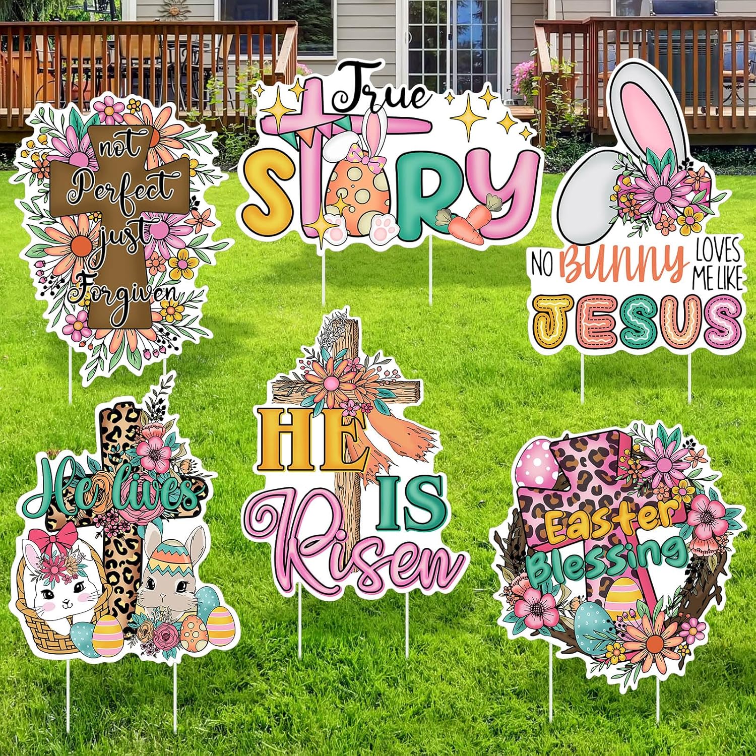 Amazon.com : Vercraft 6 Pcs Easter Religious Yard Signs He Is Risen ...