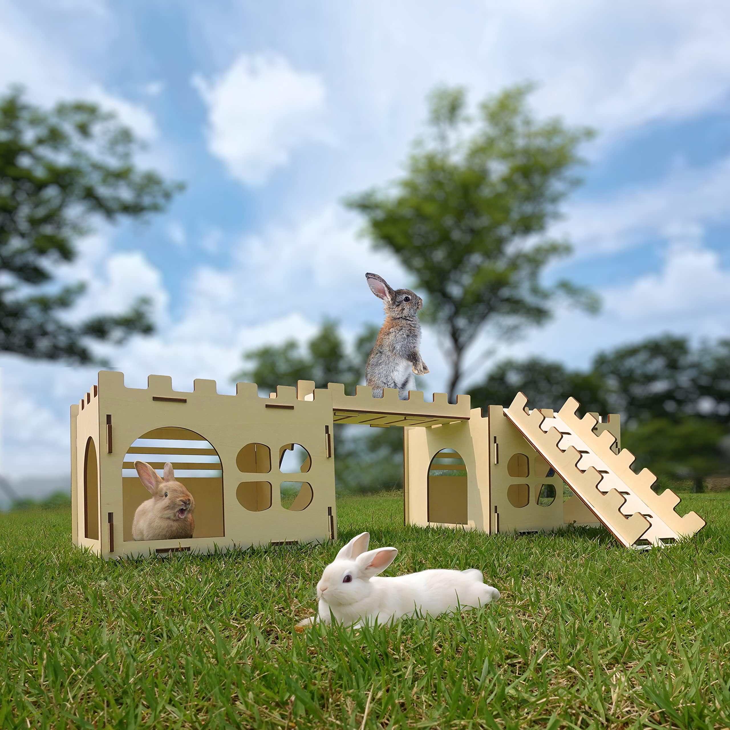 Amazon.com : Extra Large Wooden Rabbit Castle with courtyard - Wooden ...