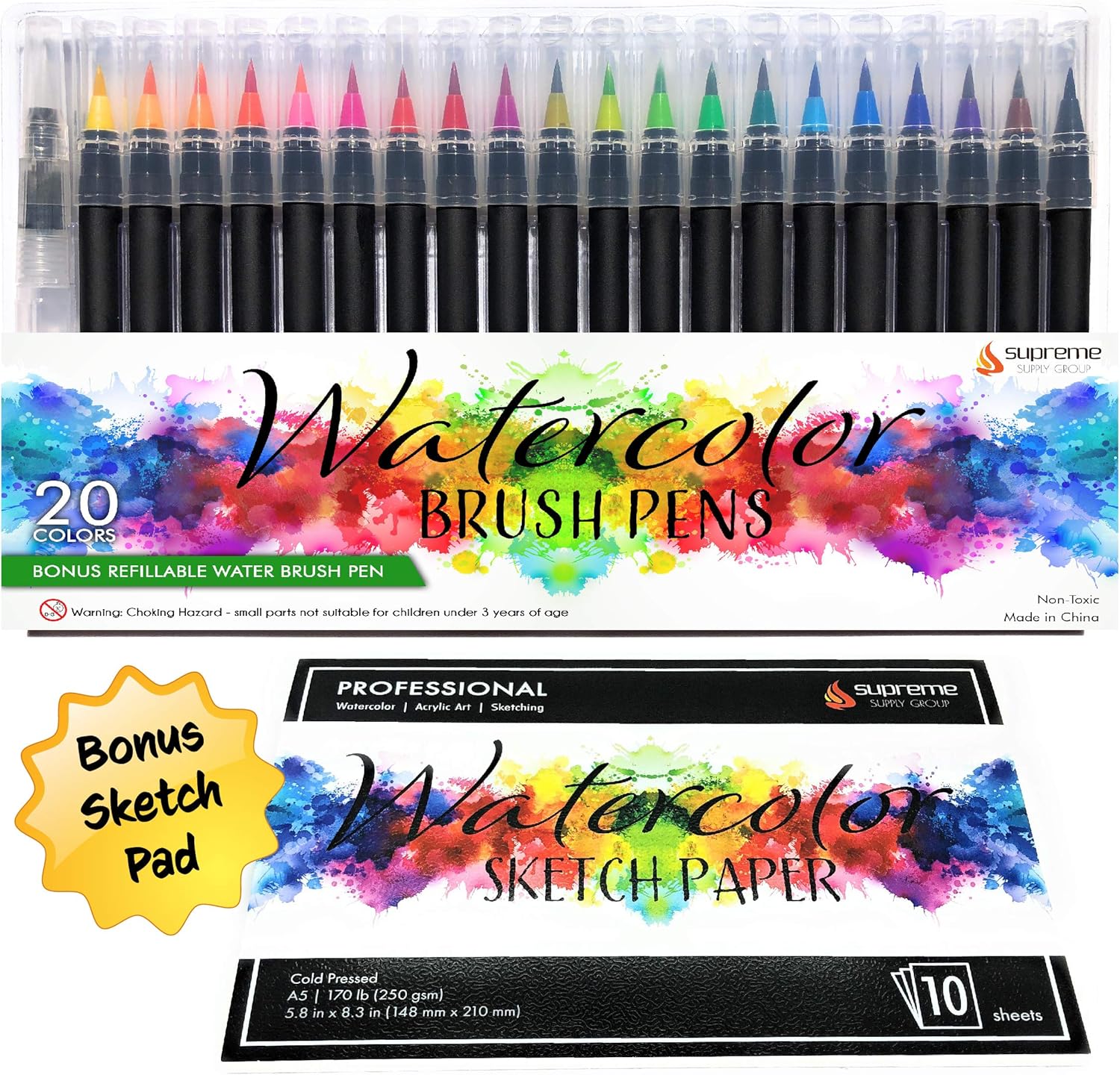Amazon.com: Watercolor Brush Pens Set, 20 Color Markers + BONUS Sketch ...