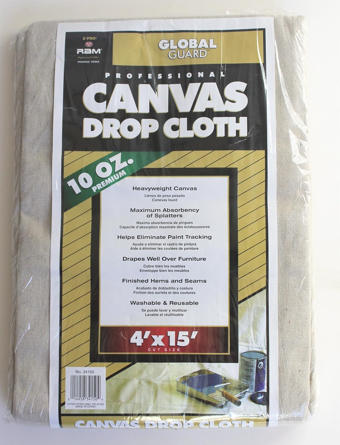 Premier 4' x 15' Premium Canvas Drop Cloth 10 oz, 34150 - Paint Drop ...