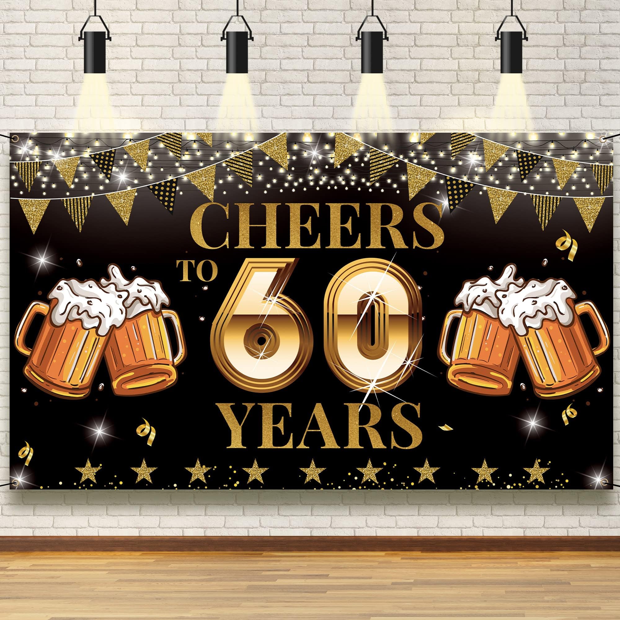 Amazon.com: 60th Birthday Backdrop Banner, Large Fabric Happy Birthday ...