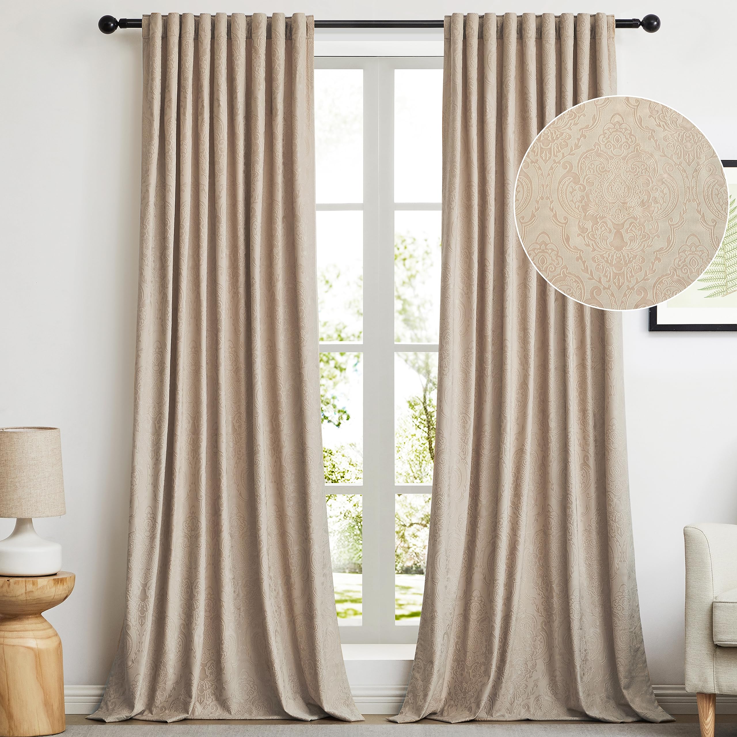 Amazon.com: GIGIZAZA Beige Velvet Curtains 84 Inch Long for Living Room ...