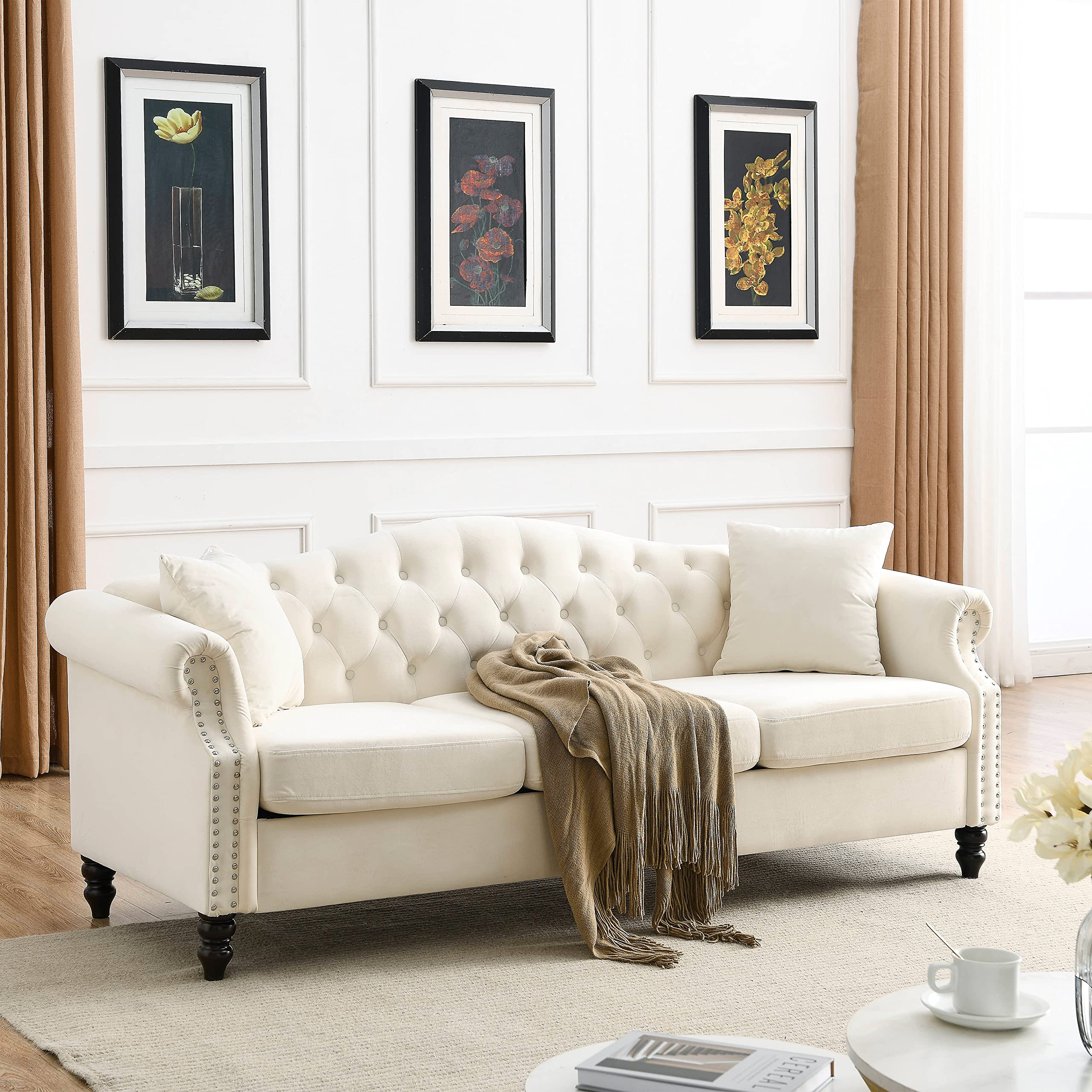 DREAMODERN Chesterfield Sofa Couch, 79" W Velvet 3 Seater Sofa Tufted ...