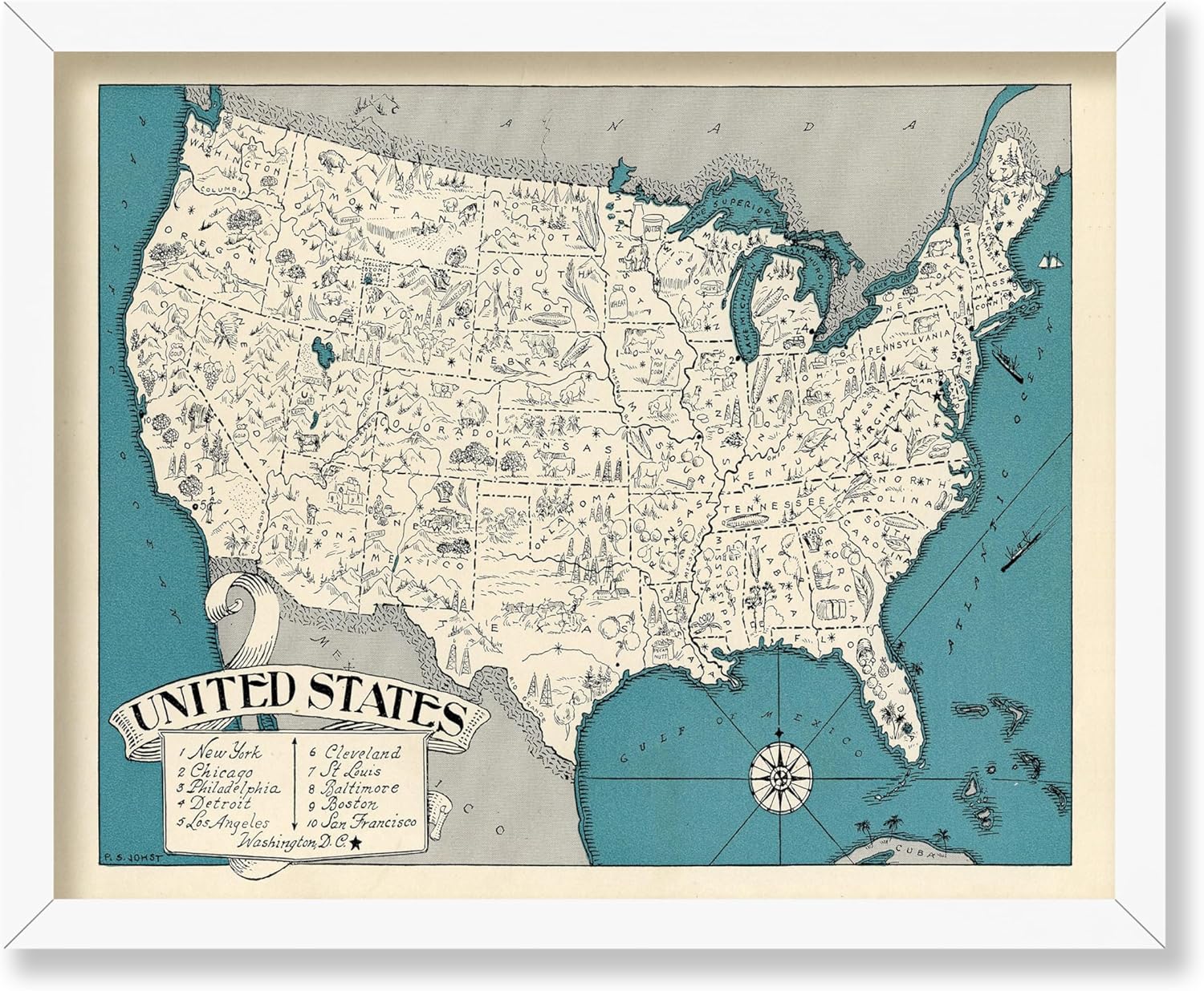 Amazon.com: Poster Master Vintage USA Map Poster - Retro United States ...