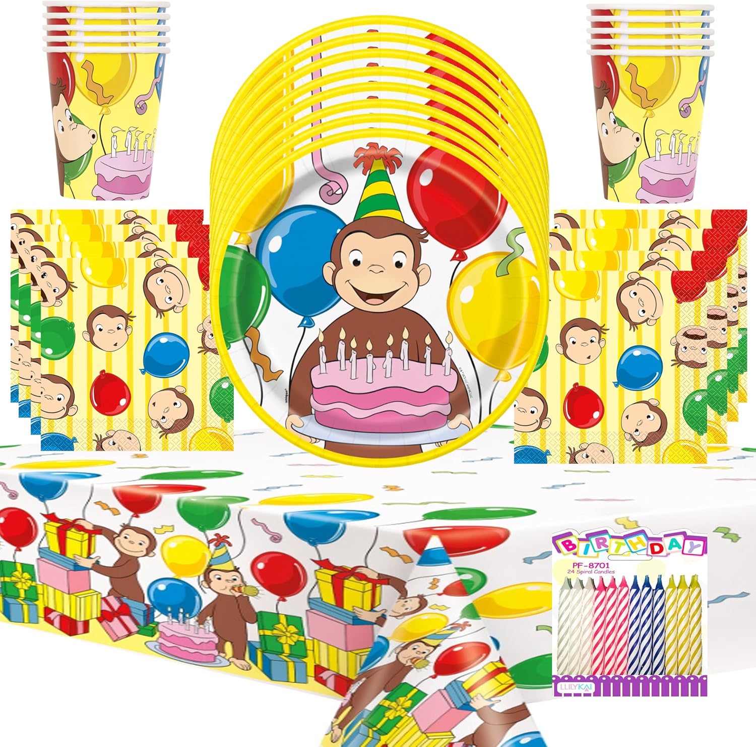 Amazon.com: Curious George Party Supplies for 16 Guests – 9" Plates ...