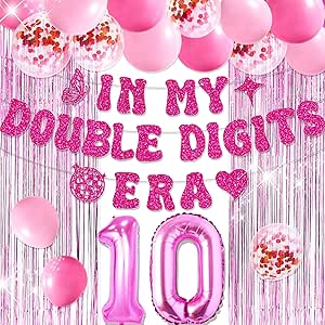 Amazon.com: 10th Birthday Decorations Pink In My Double Digits Era Banner Double Digits Birthday ...