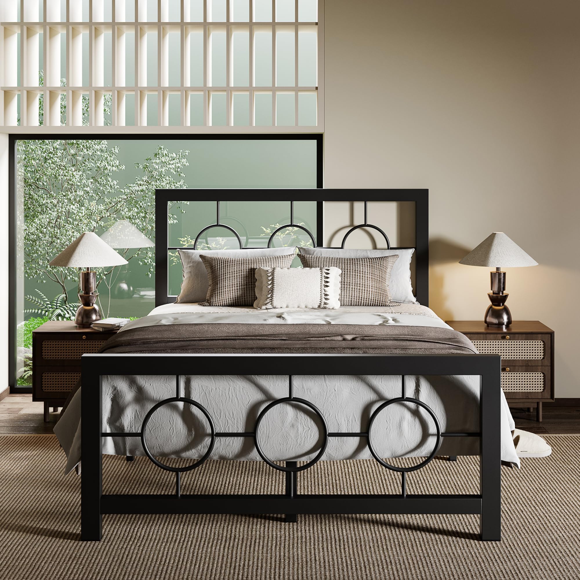 Amazon.com: SHA CERLIN King Size Metal Bed Frame with Vintage Circular ...