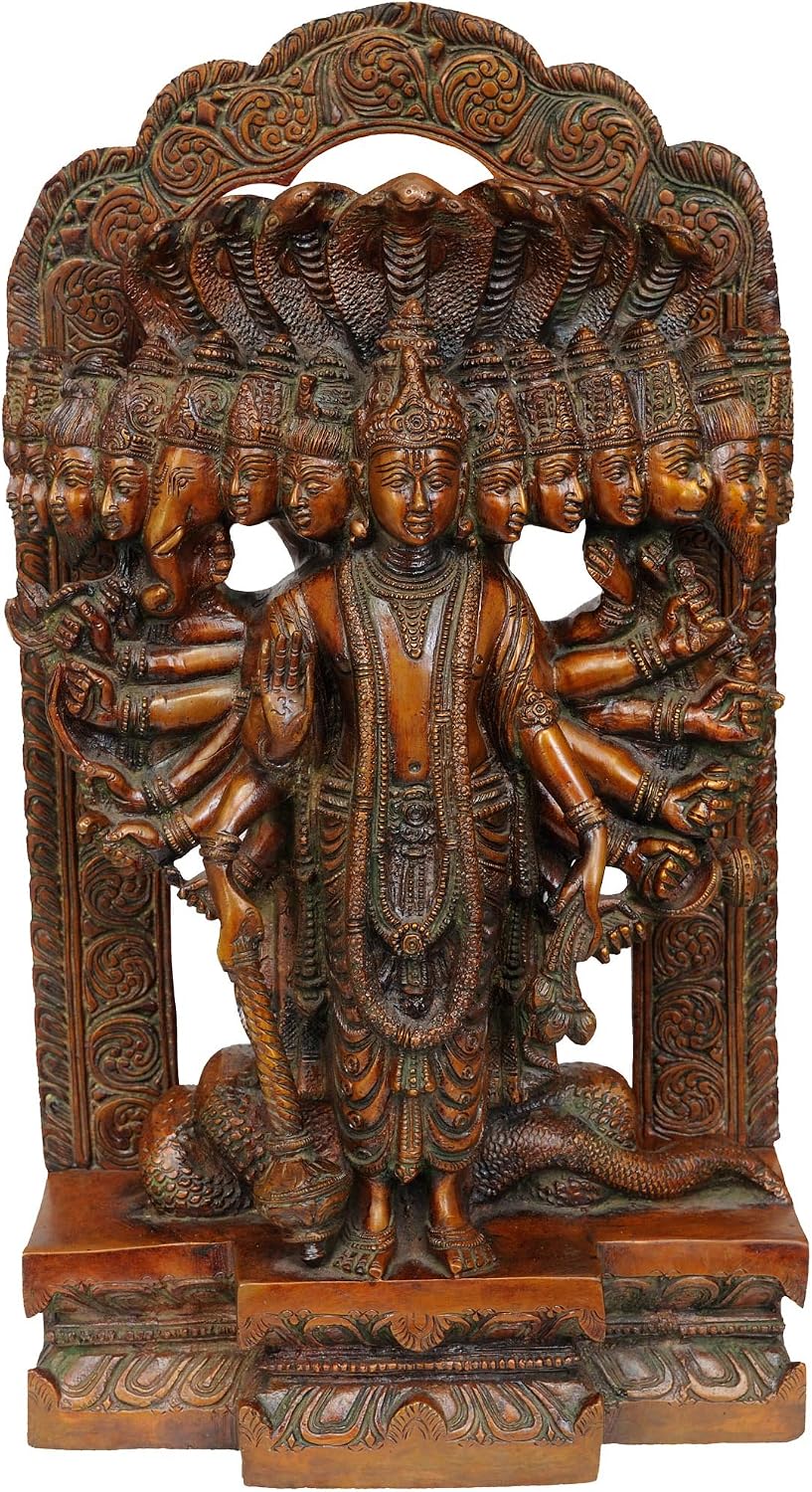 Amazon.com: Lord Vishnu in His Cosmic Incarnation - Brass Statue : Home ...