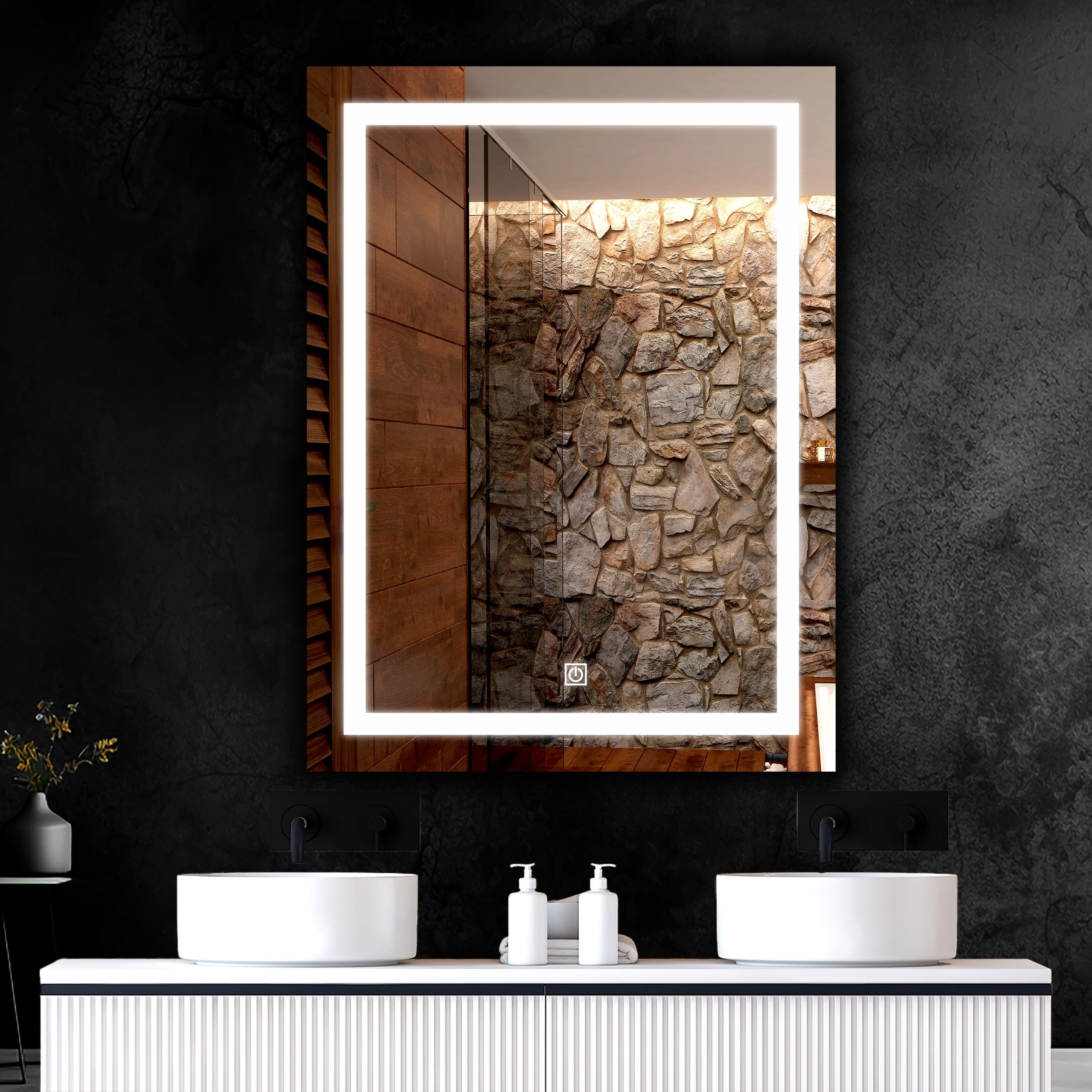 Buy Glass Rectangle Led Bathroom Mirror With 3 Wall Mount Lighting ...