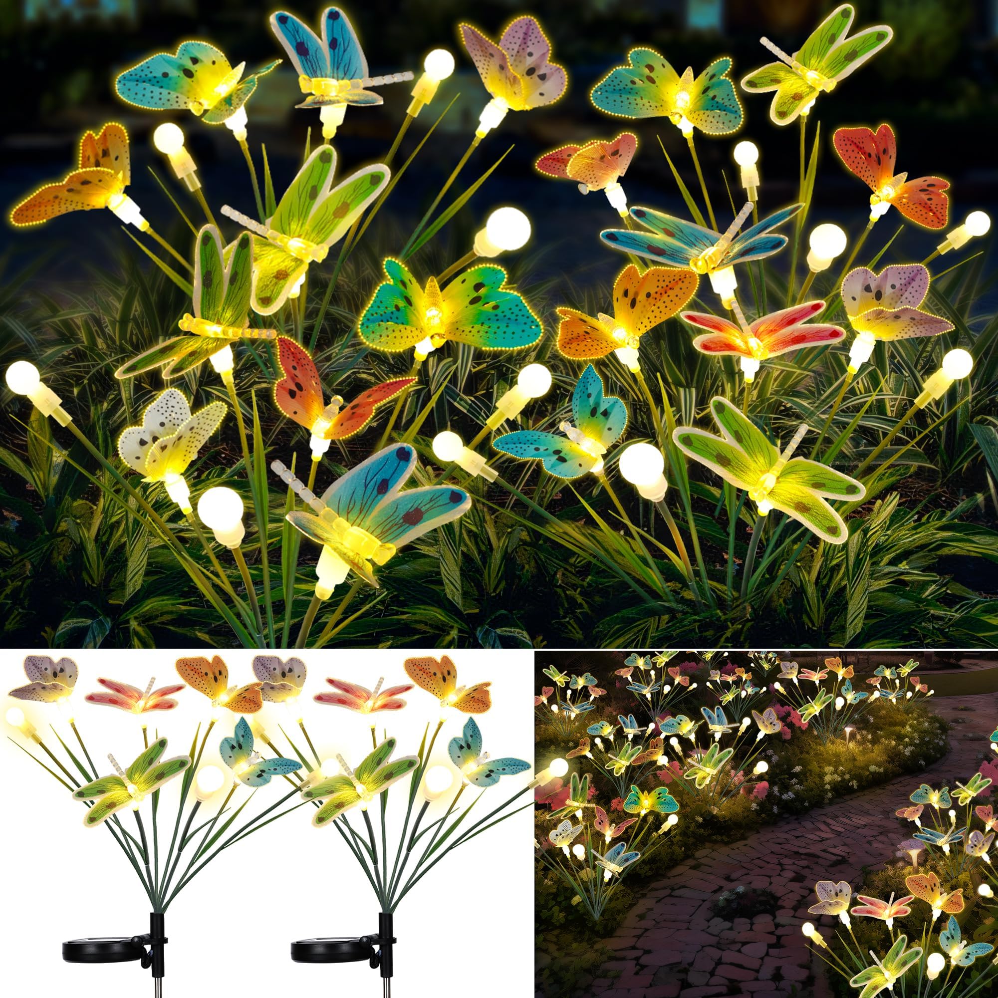 Amazon.com : Solar Garden Lights, 8 * 4 Upgrated Glowing Butterfly ...