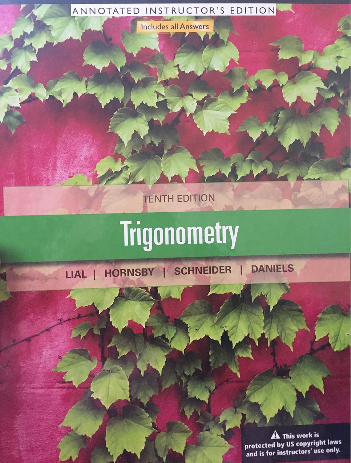 Trigonometry Annotated Instructor's Edition 10th Ed.: Lial, Hornsby ...
