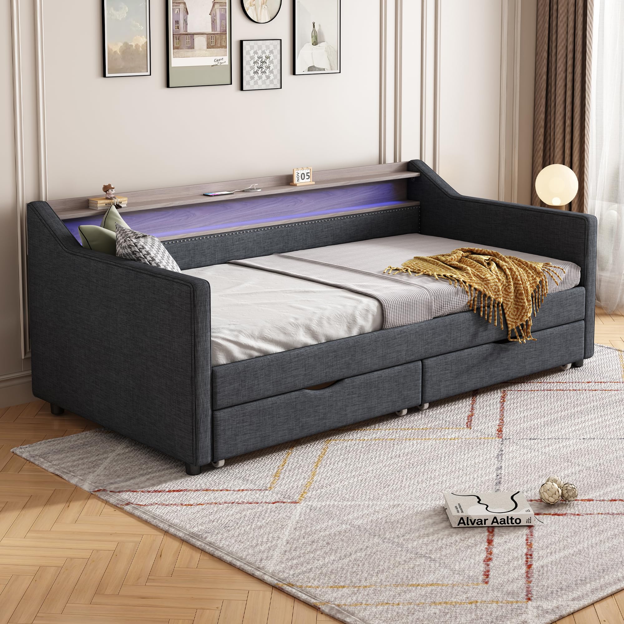 Amazon.com: Ball & Cast Twin Size Daybed with Storage,Linen Upholstered ...
