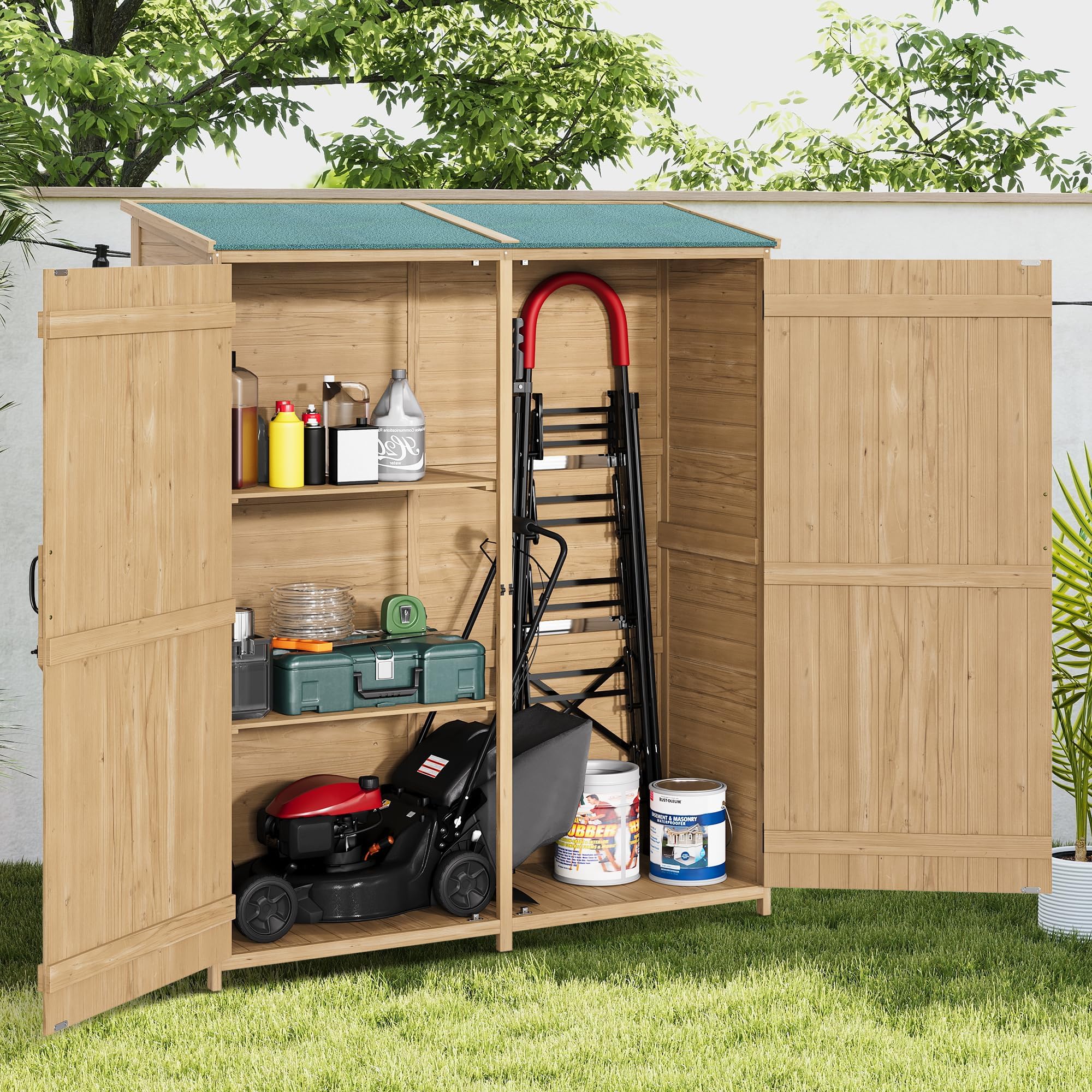 Amazon.com : Wooden Storage Cabinet, Outdoor Tools Shed with Waterproof ...
