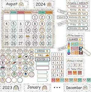 Amazon.com : WJFNKXKL 130 Pieces Boho Rainbow Calendar Bulletin Board ...