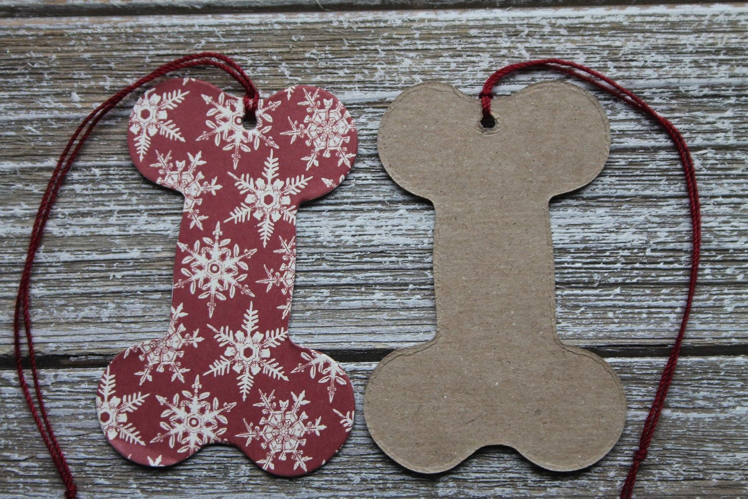 Amazon.com: 10 Dog Bone Shaped Tags Red with SNOWFLAKE..paper+chipboard ...