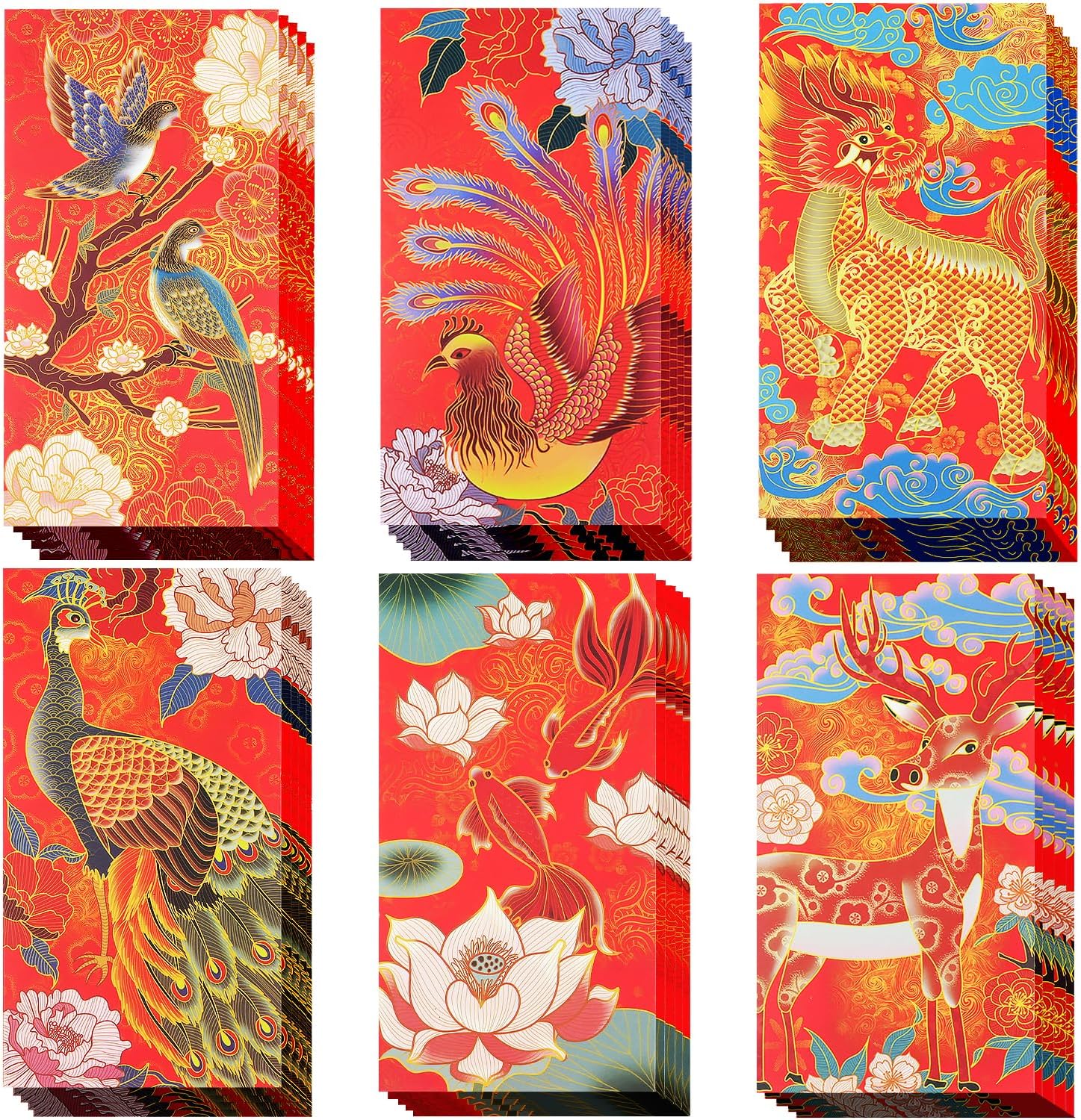 Chinese New Year Red Envelopes, 30 Pack 6 Styles Lucky Money Envelopes ...