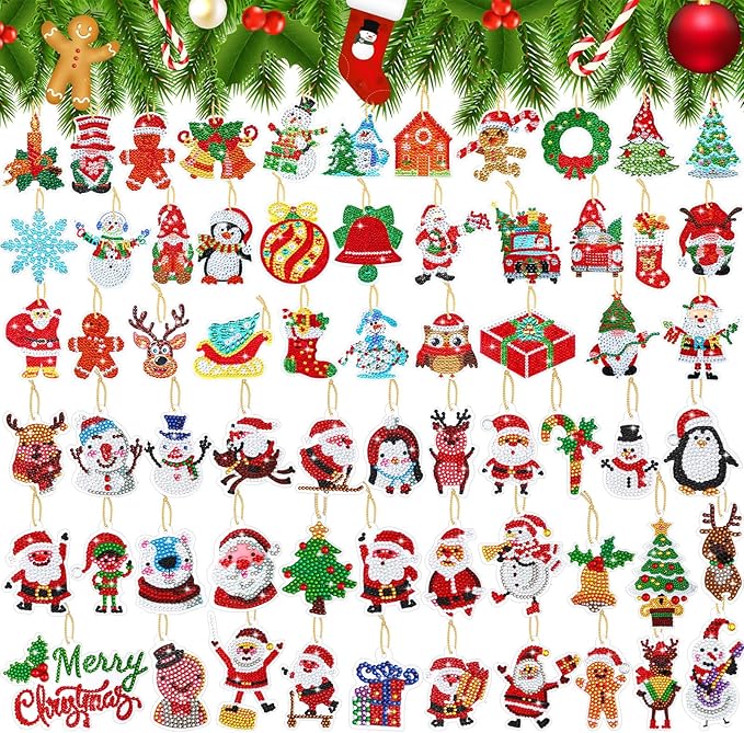 Amazon.com: Hungdao 64 Pcs Christmas Diamond Art Ornaments Kits Xmas ...