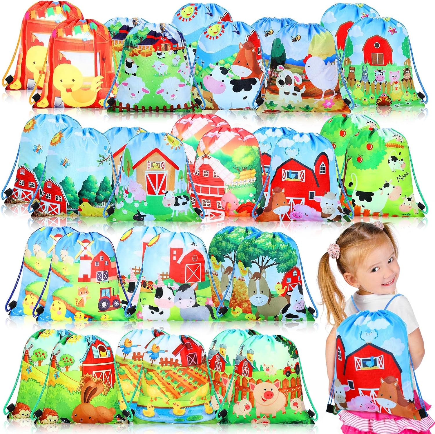 Amazon.com: Shappy 32 Pcs Farm Animal Drawstring Bags 10 x 12 Inch ...