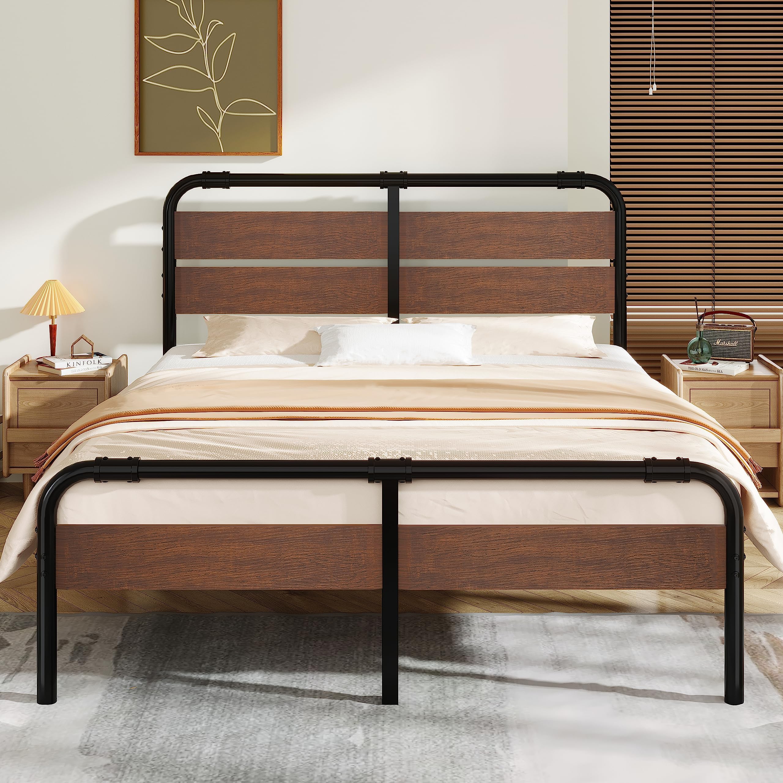 Amazon.com: Sementa King-Bed-Frame with Wood-Headboard - Heavy Duty ...