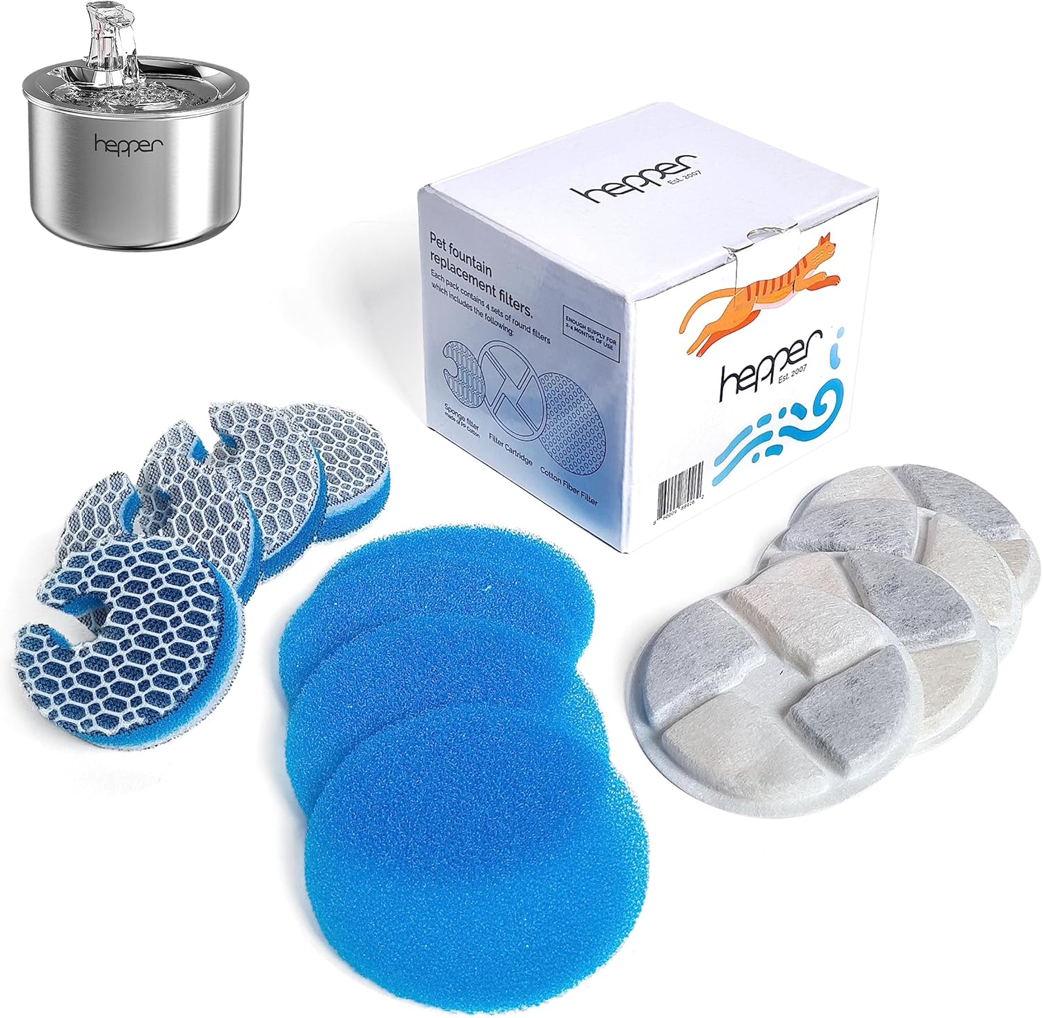Amazon.com : Hepper 4-Pack Cat Fountain Filter Replacement for Hepper ...
