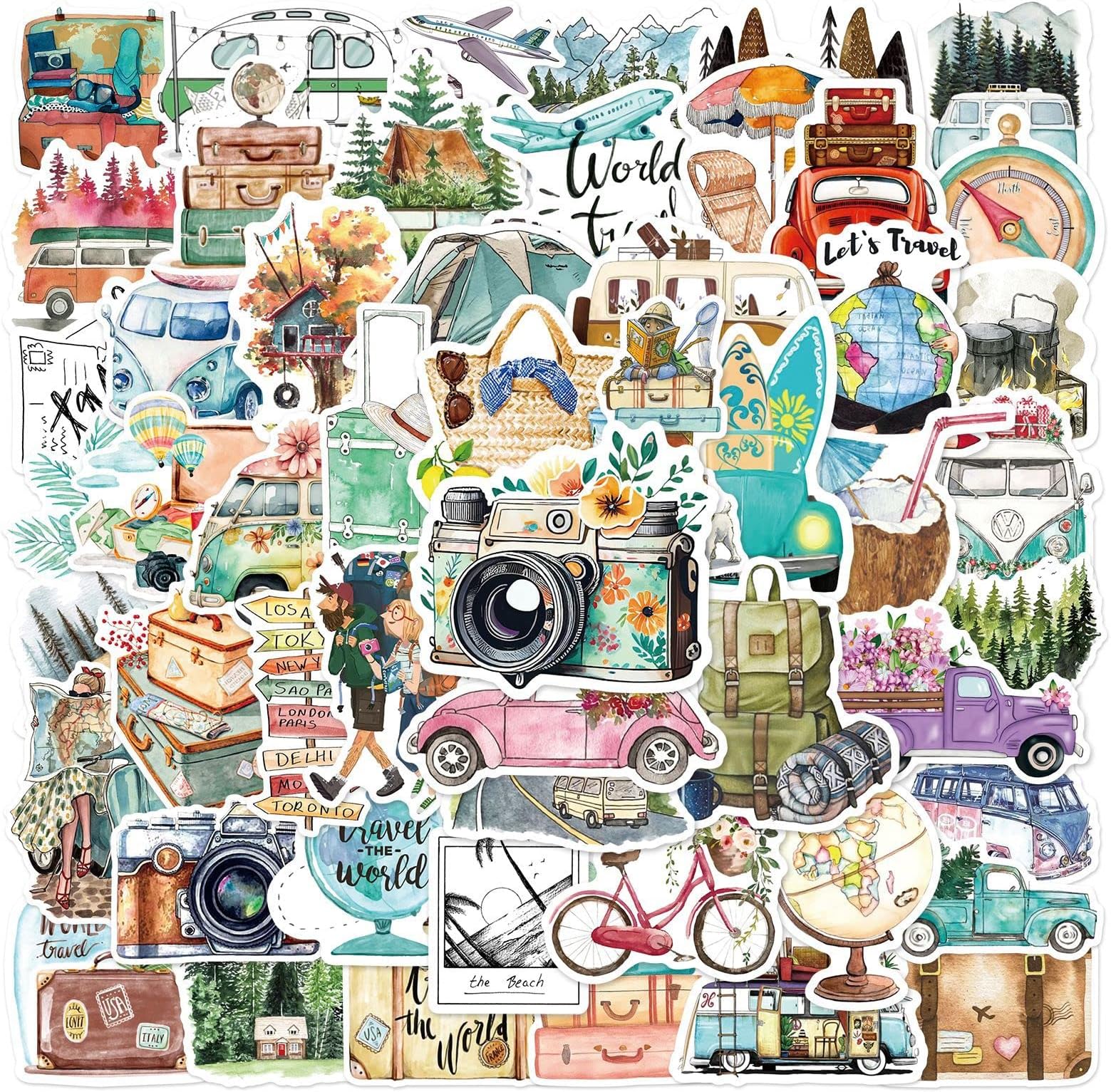 Amazon.com: Navy Peony Adventurous Backpacker Travel Themed Stickers ...