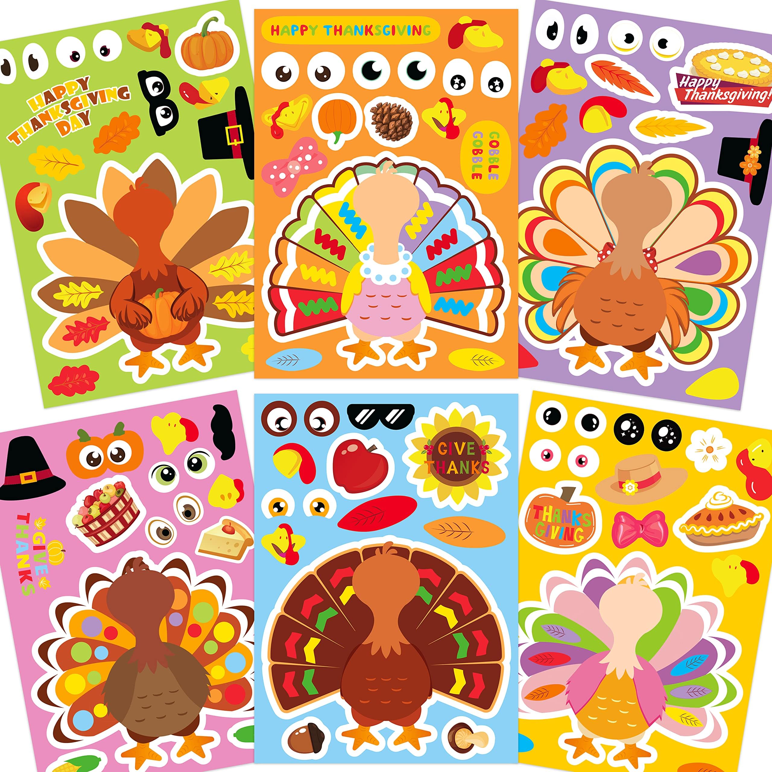 Amazon.com: Naler 32 Sheets Thanksgiving Turkey Stickers Thanksgiving ...