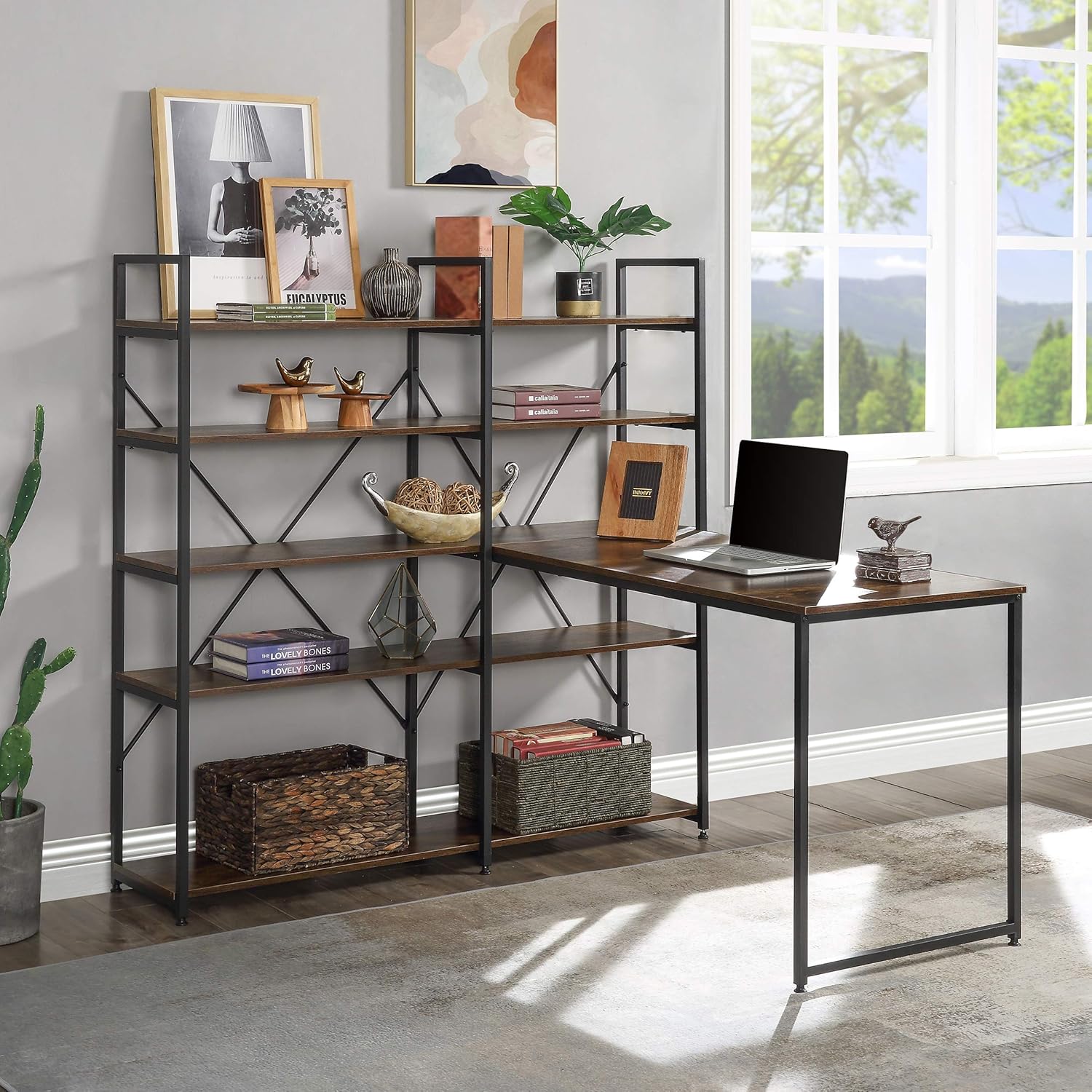 Amazon.com: Merax 54" L Shaped Computer Bookshelf, Home Office Desk ...