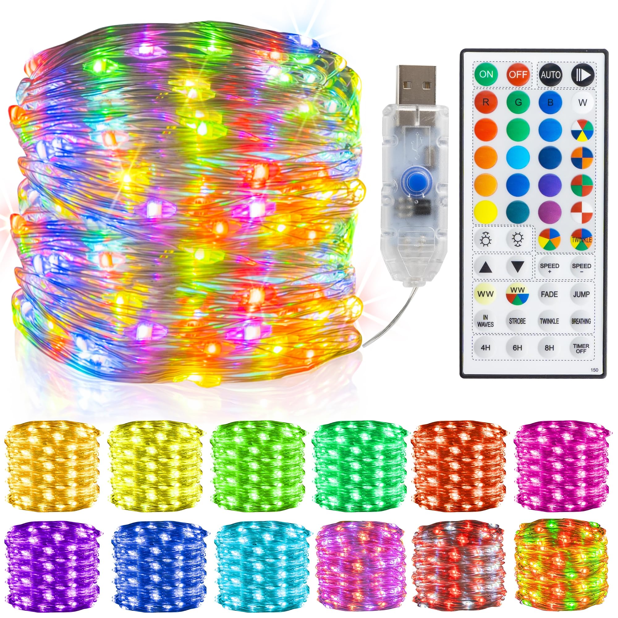 Amazon.com: Dazzle Bright 32.8 FT RGB Copper Wire Fairy Lights, 100 LED ...