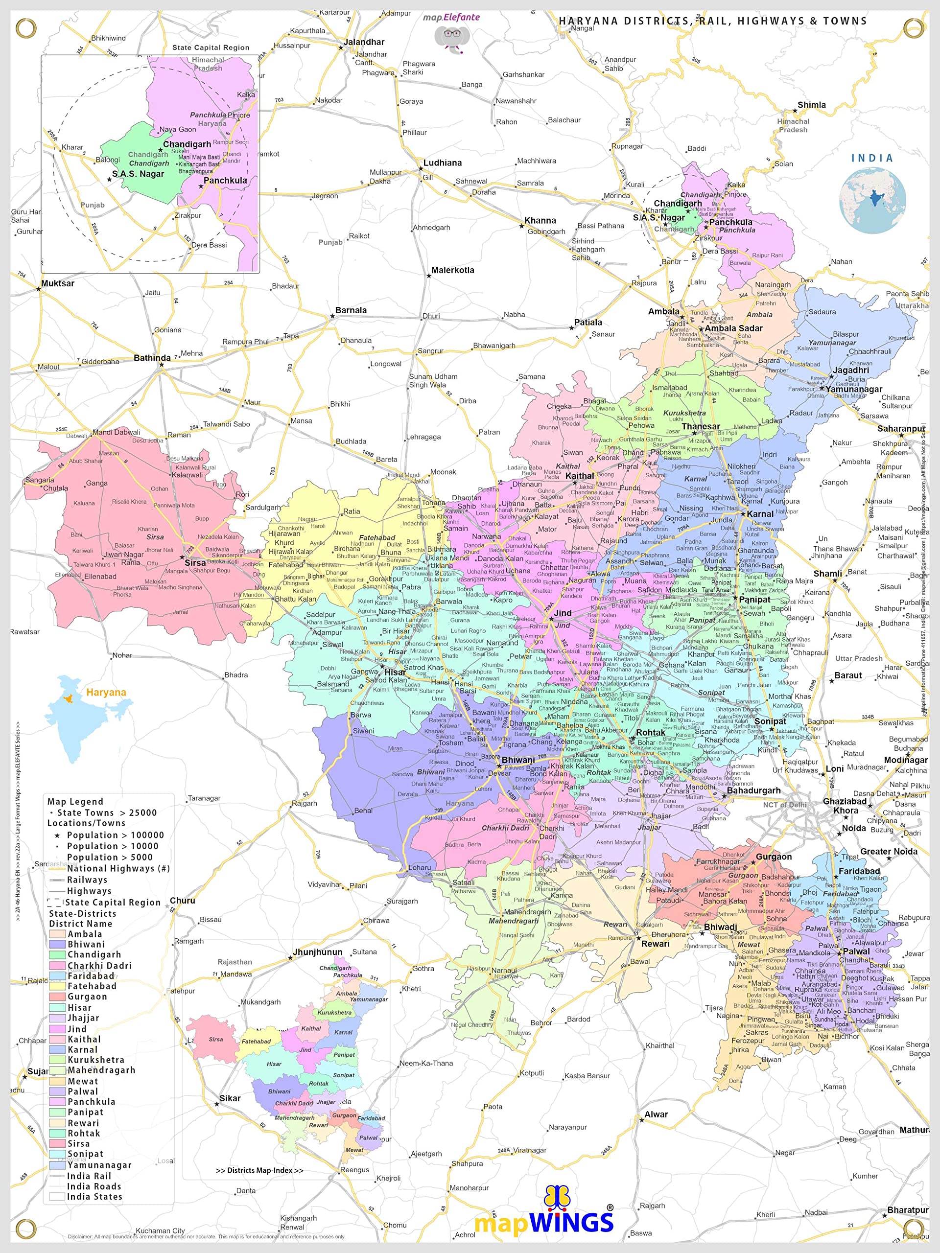 mapELEFANTE CANVAS Map | SET of 2 | { PUNJAB, HARYANA } | Size 2 ft X 1.5 ft | Media – Cotton ...
